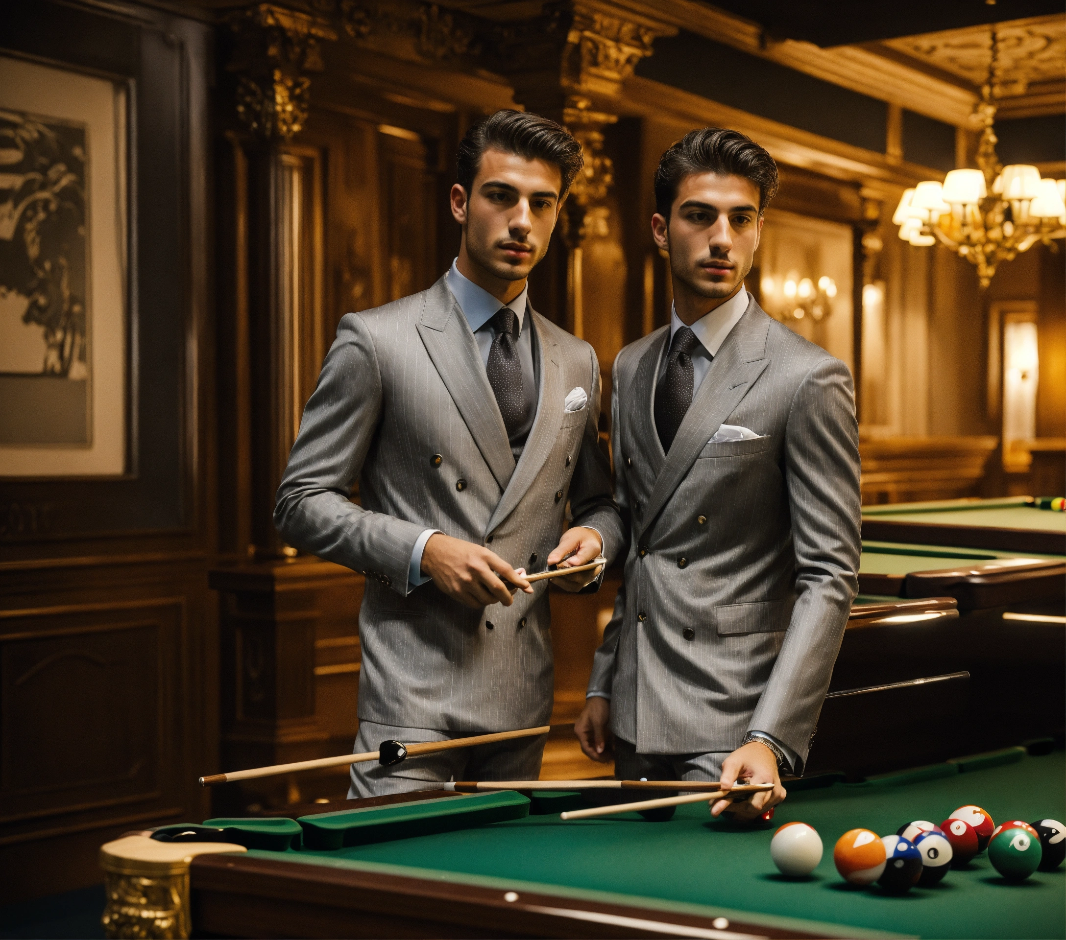 Lexica - Two young Italian male sportsmen in light grey satin pinstripe ...