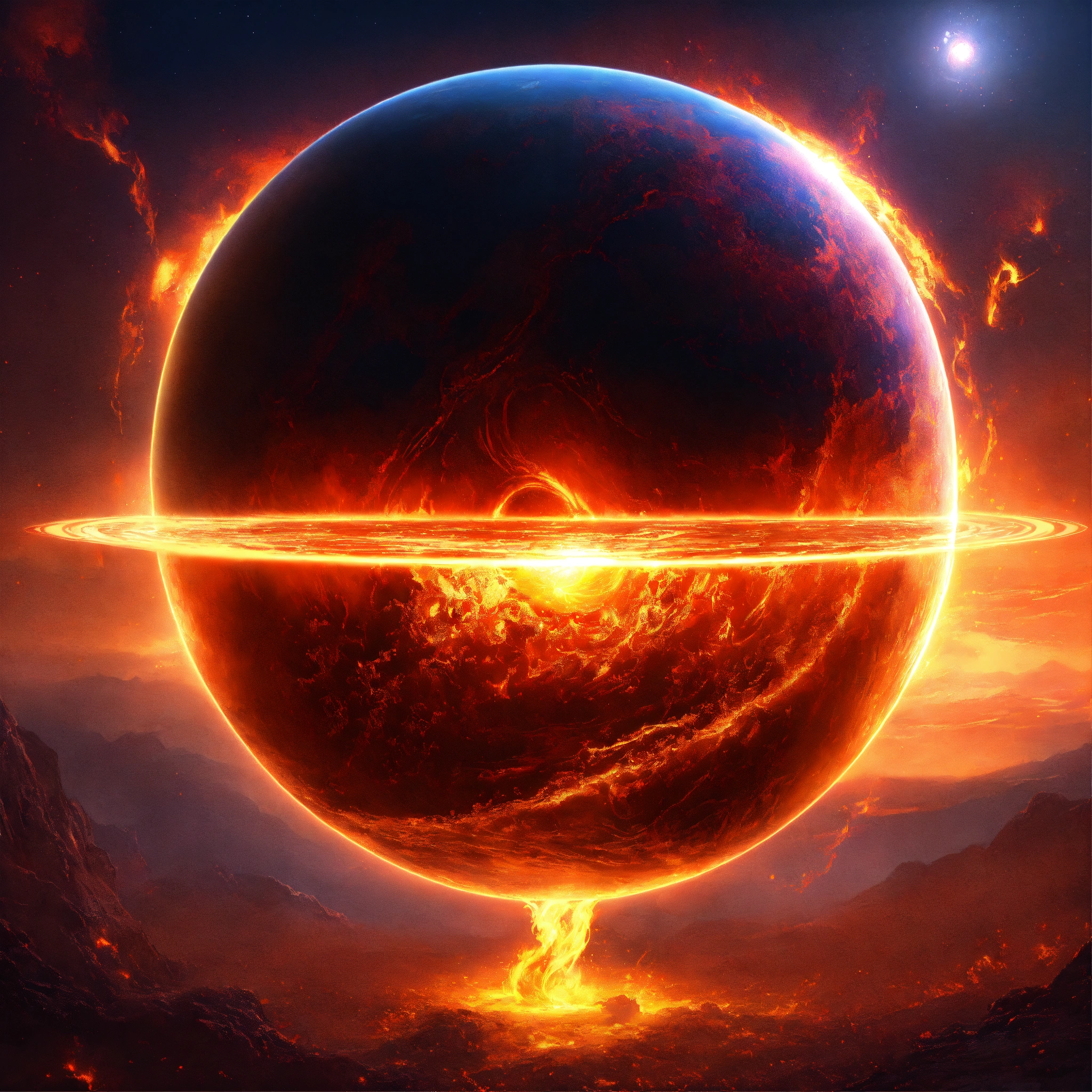 Lexica - A planet on fire swirling within its depths. The orb radiates ...