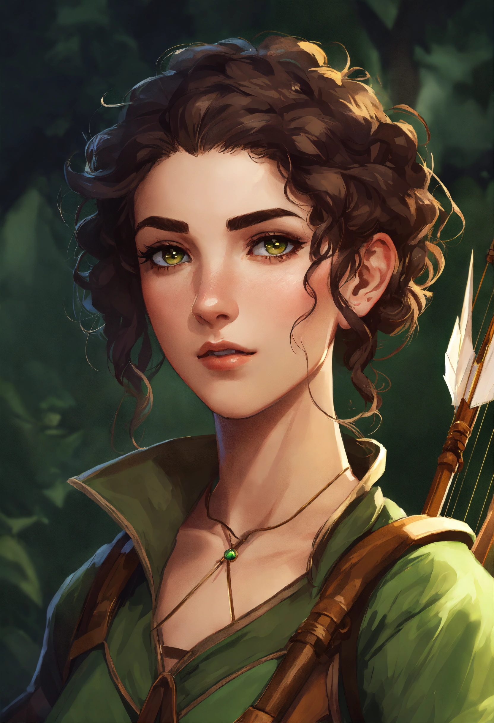 Lexica - Character art of a 24-year-old female wood elf, curly hair ...