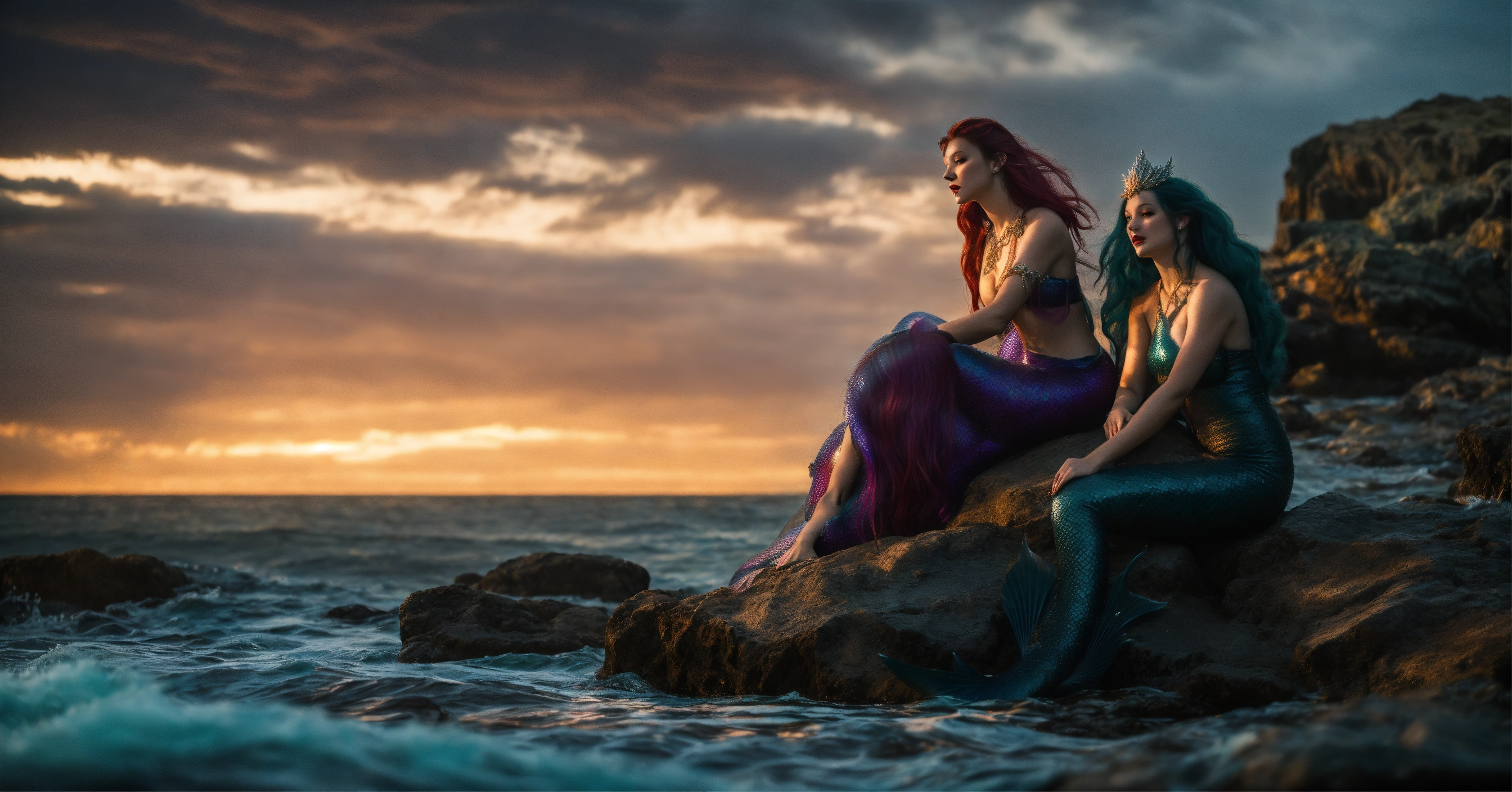 Lexica - Create a 4k detailed photo of two evil( mermaids) lounging on ...