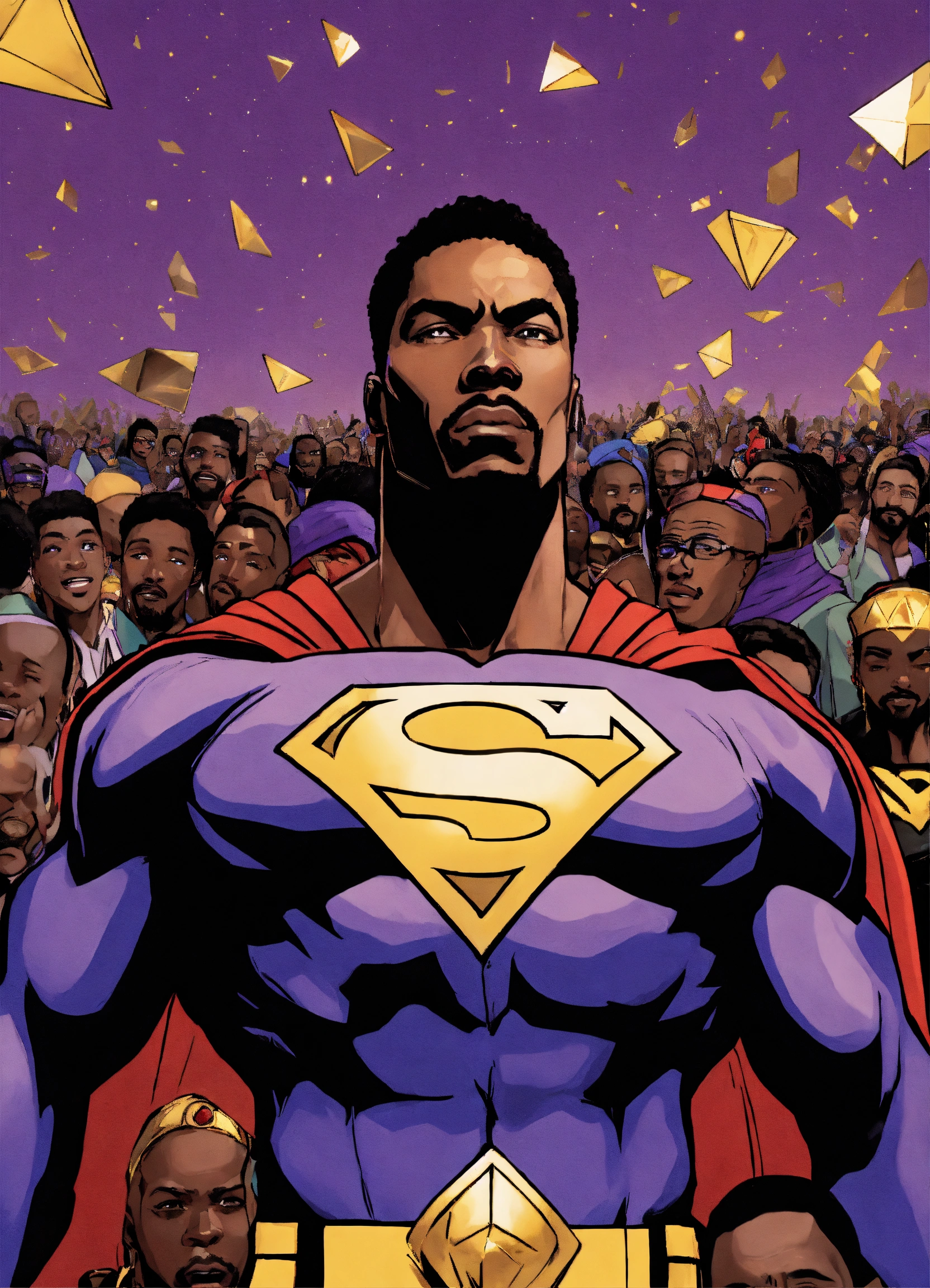Lexica - An African Superman wearing purple & black with a gold ...