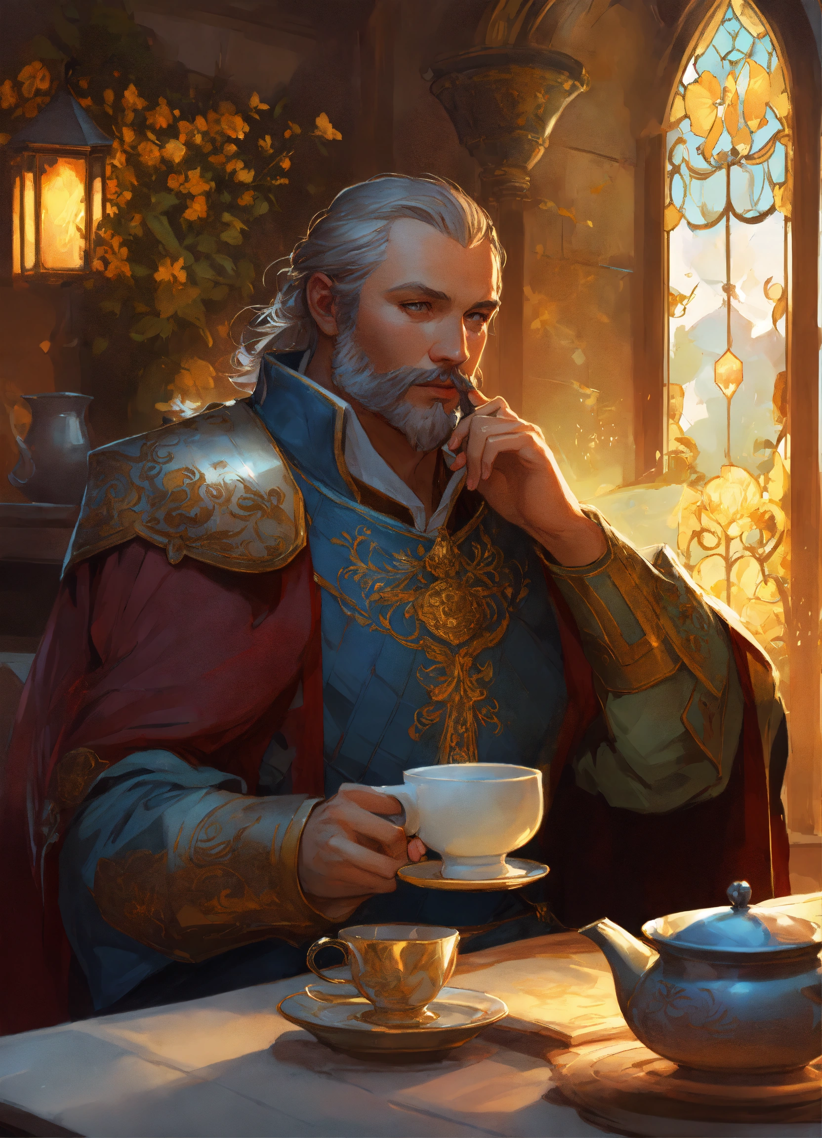 Lexica - Noble baron Medieval in his house drinking tea, art by artgerm ...