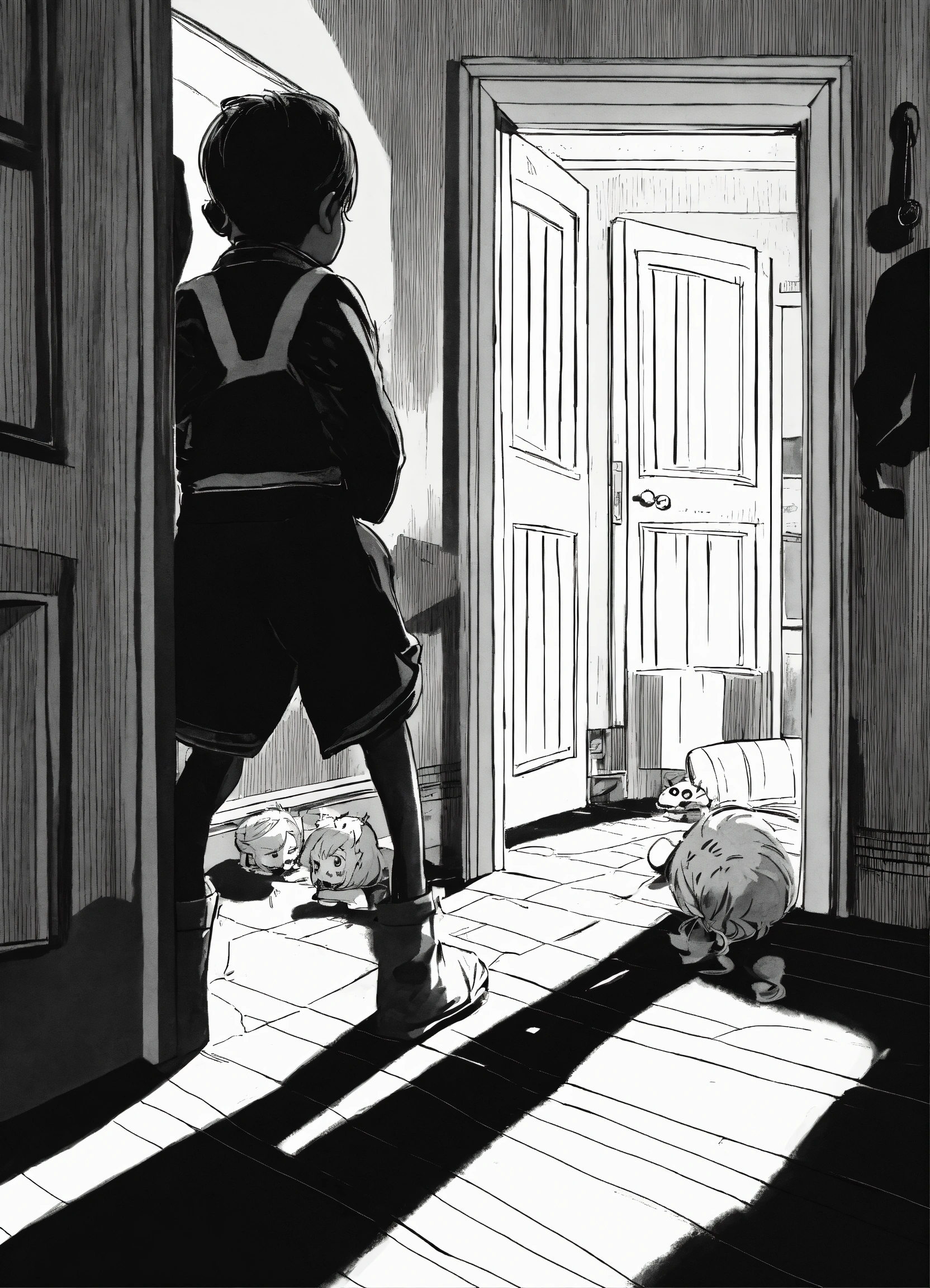 Lexica - Black and white illustration for a children's book. scary ...