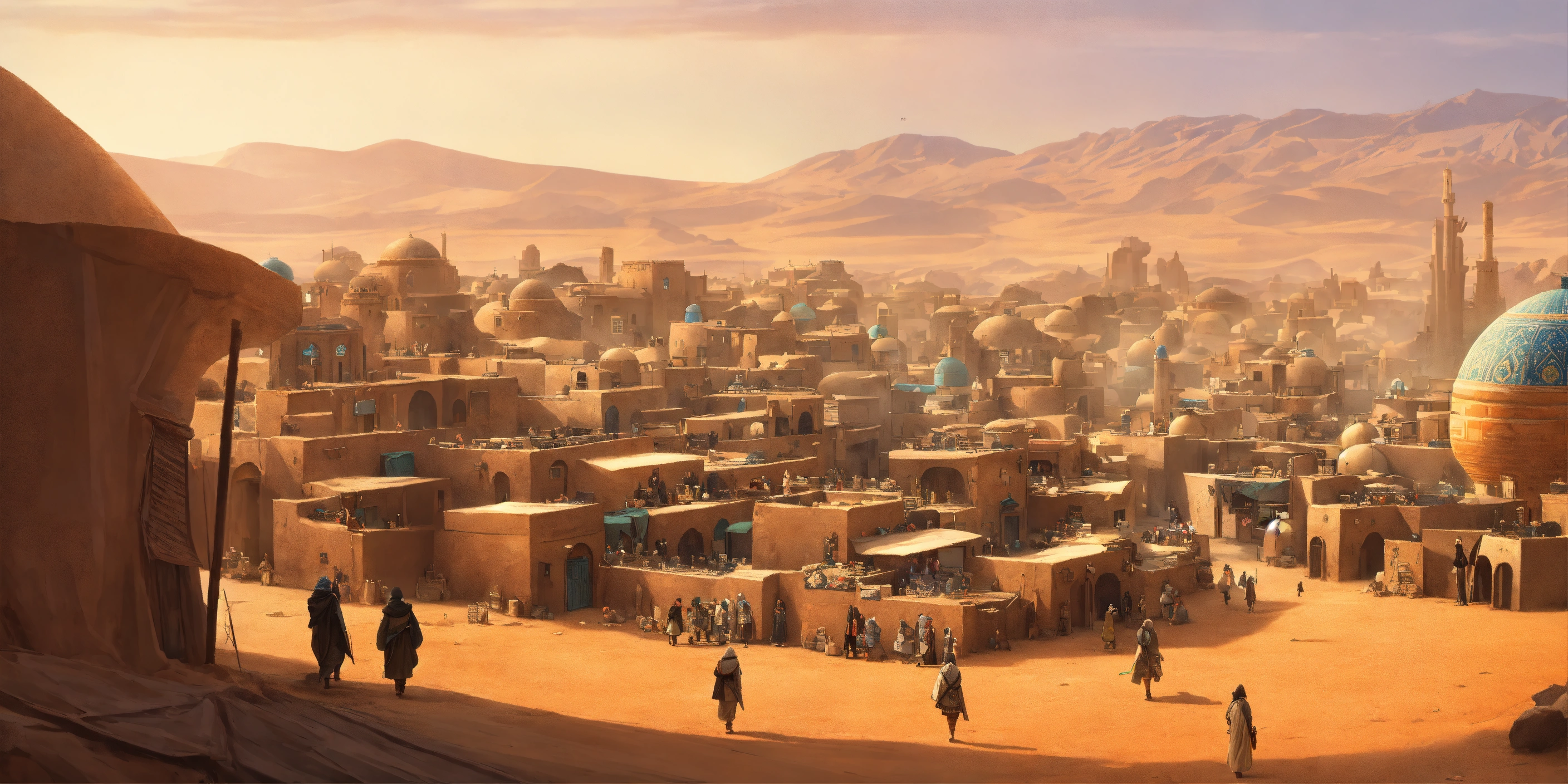 Lexica - Concept art of a large desert village town, jakku, desert ...
