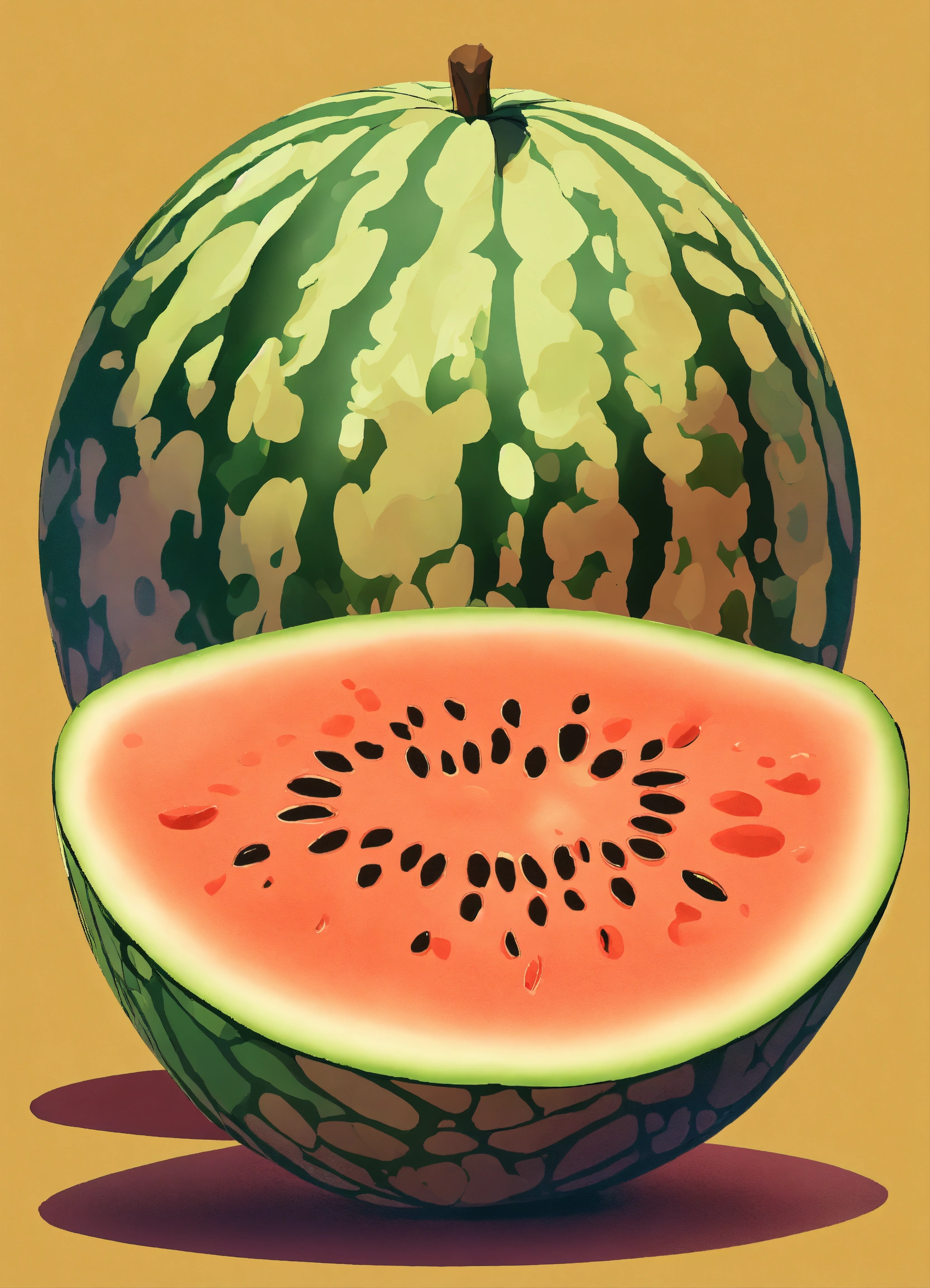 Lexica - Create a flat design image of a whole melon with soft colors ...