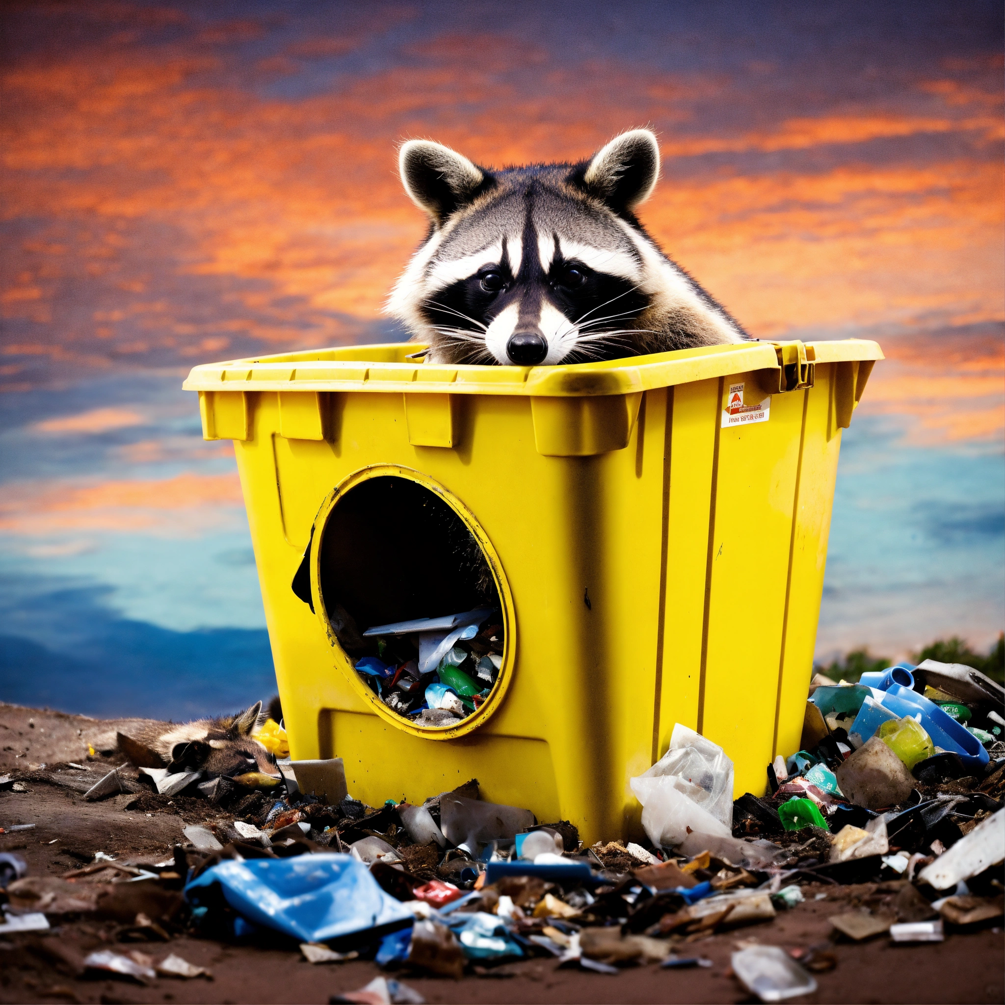 Lexica - A photograph of a raccoon digging through a recycling bin ...