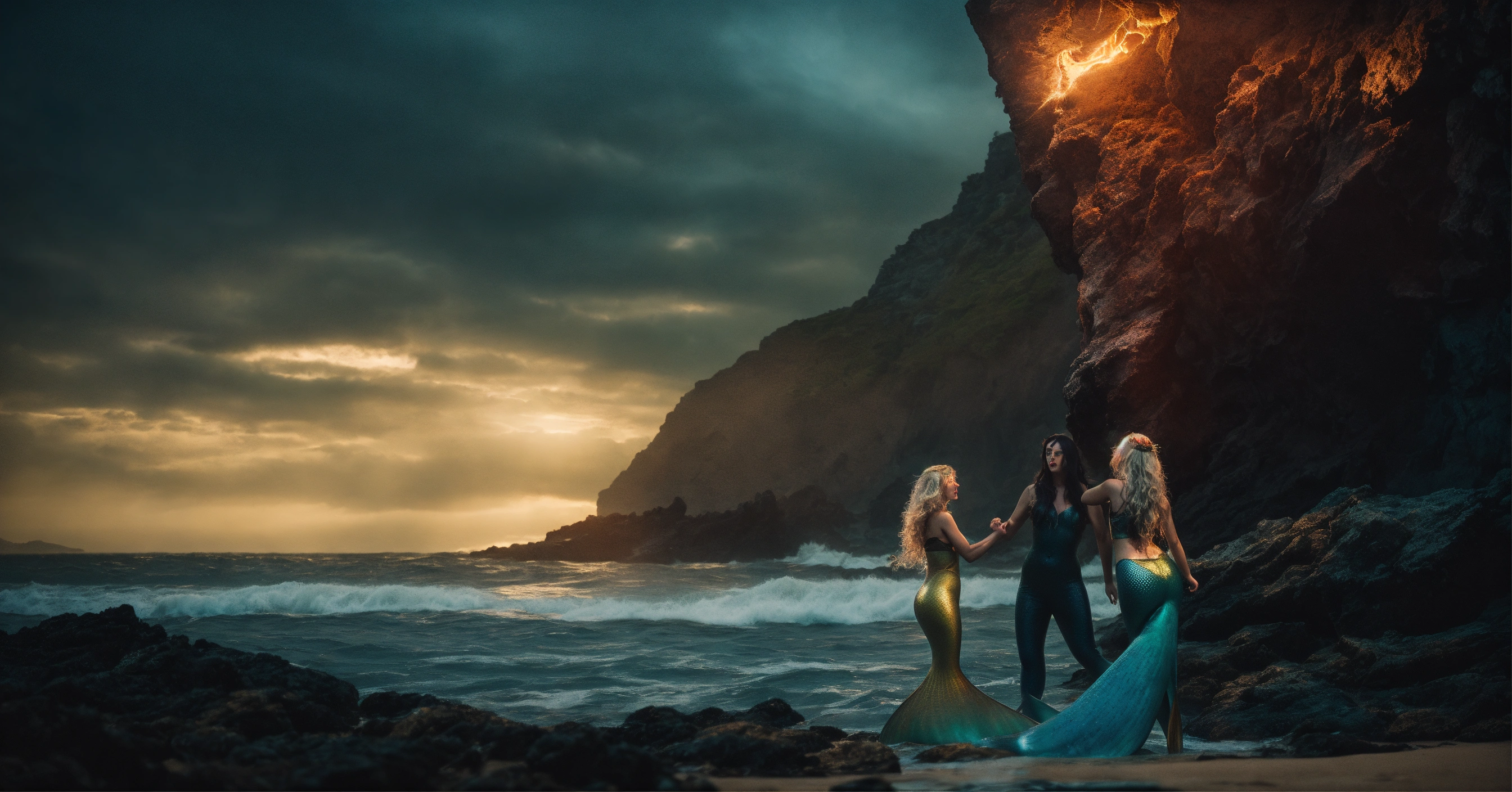 Lexica - Create a 4k detailed photo of two evil mermaids fighting each ...