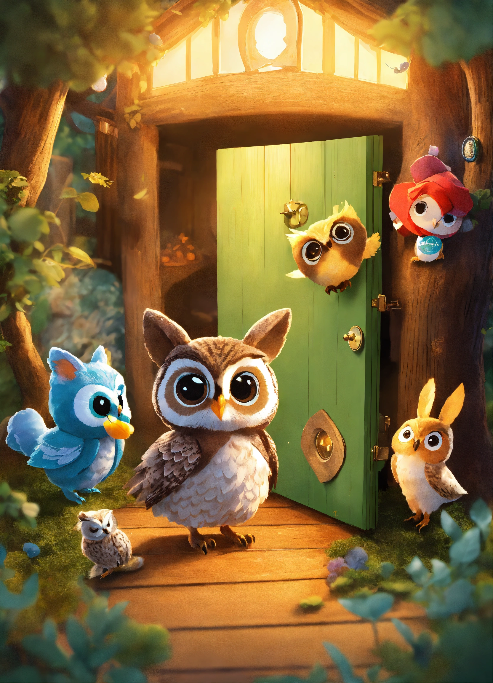 Lexica - The image must have luna the owl flying rabbit raccoon and owl ...
