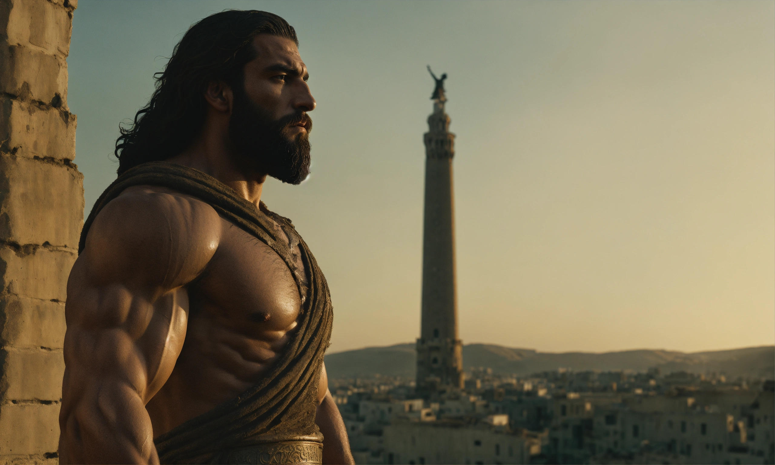 Lexica - A muscular statue of a strong Greek man with a beard and scars ...