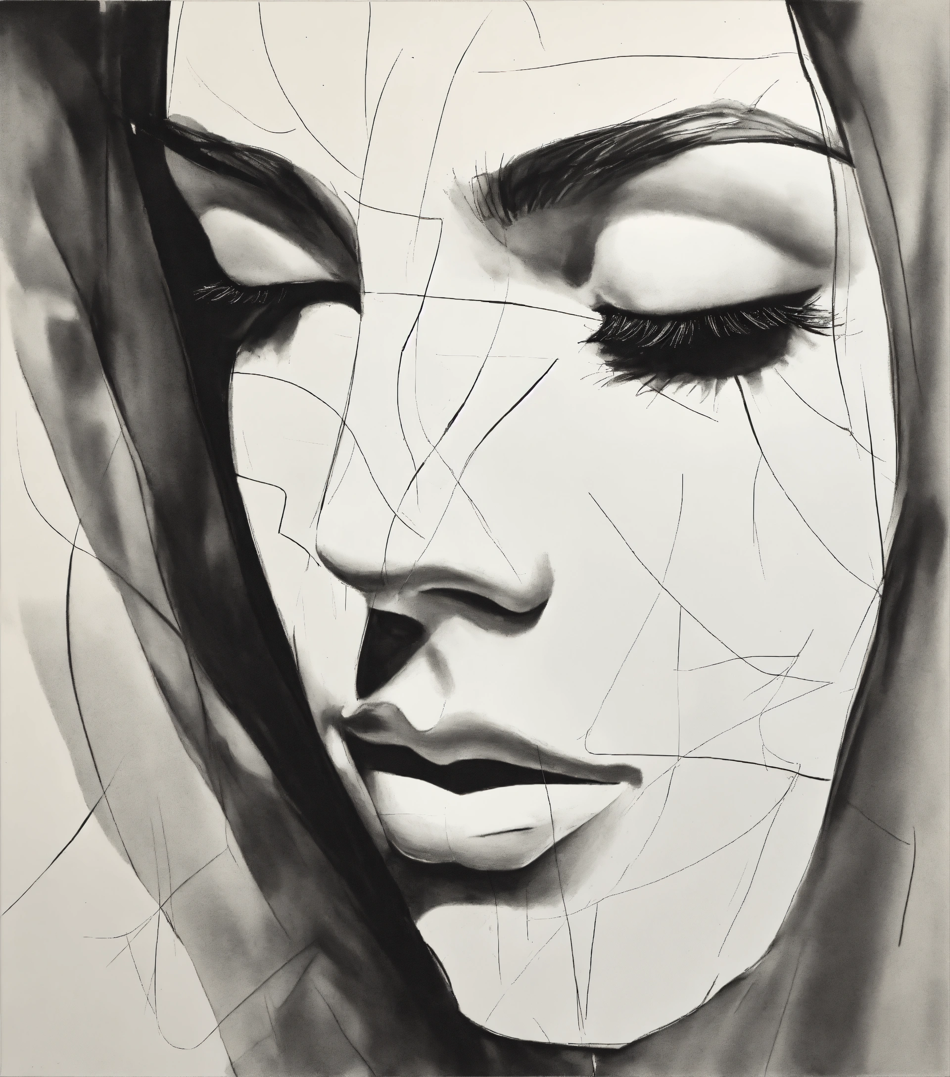 Lexica - A black and white drawing of a woman's face, a minimalist ...