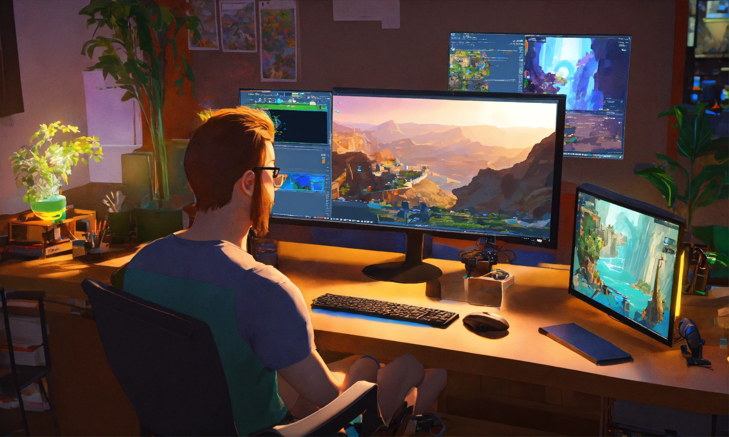 Lexica - A web artist sits in the office at a computer and works. The ...
