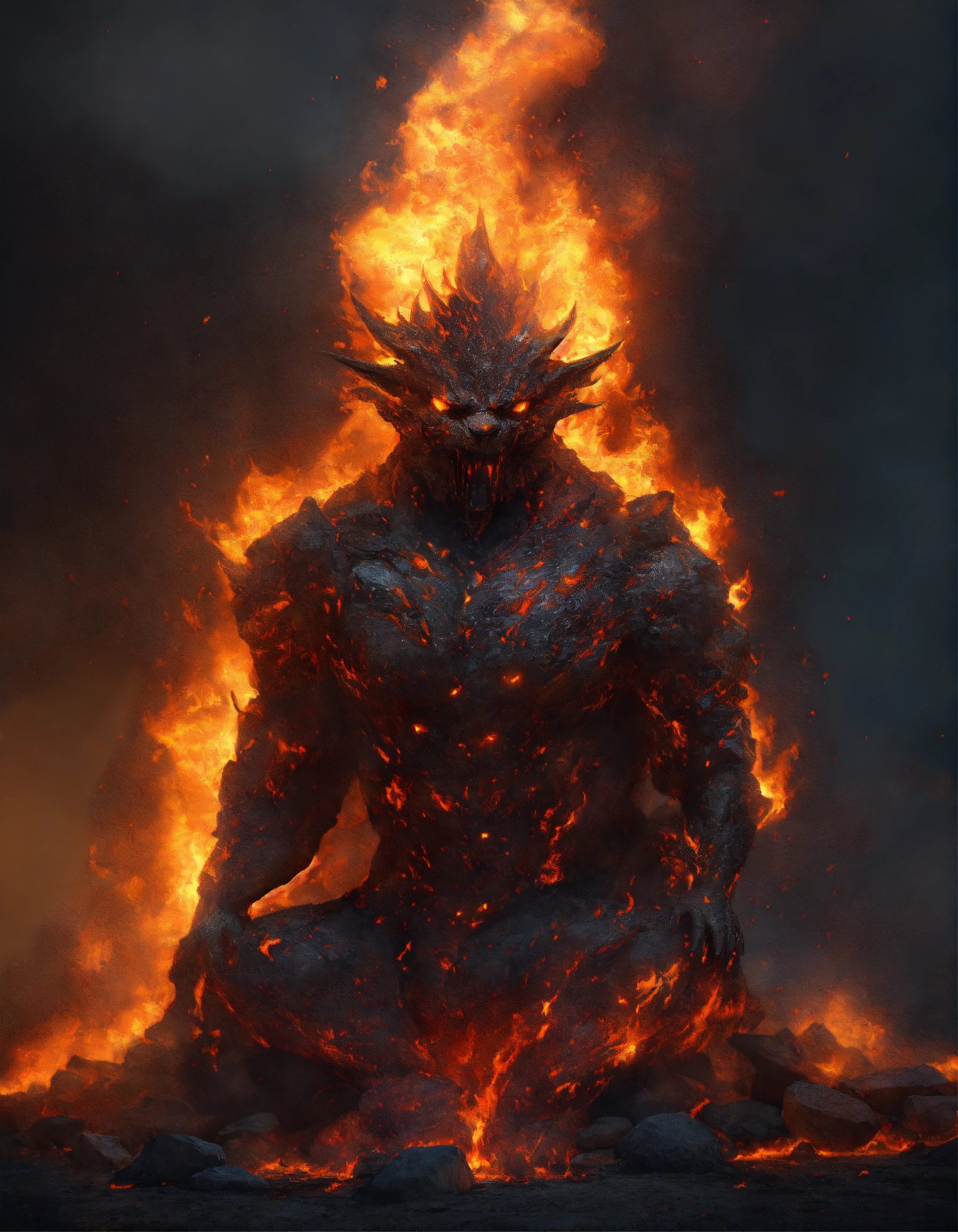 Lexica - Colossal entity made of fire and stones, outgoing from the ...