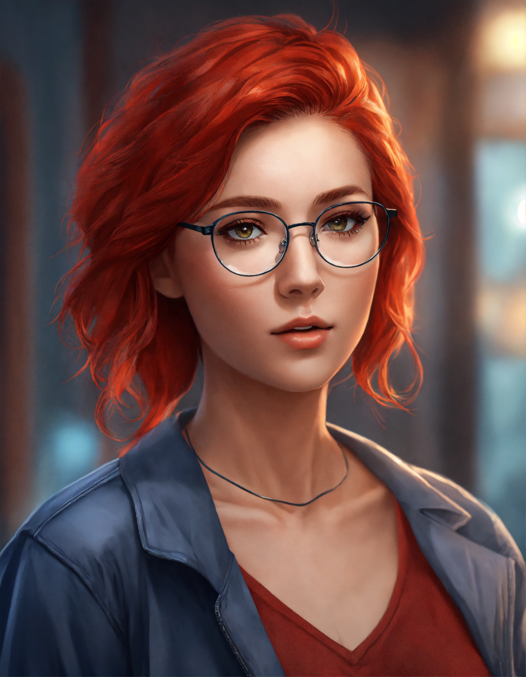 Lexica - Female half body portrait avatar, with red hair wearing modern ...