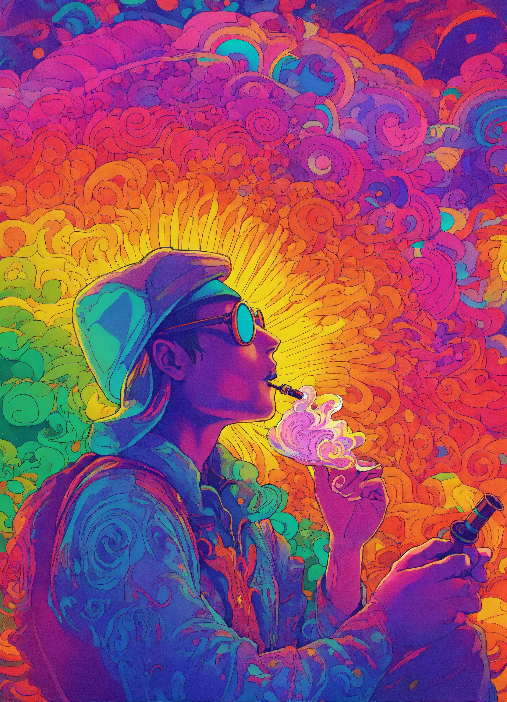 Lexica - Machine else psychedelic retro poster smoking a pipe in a ...
