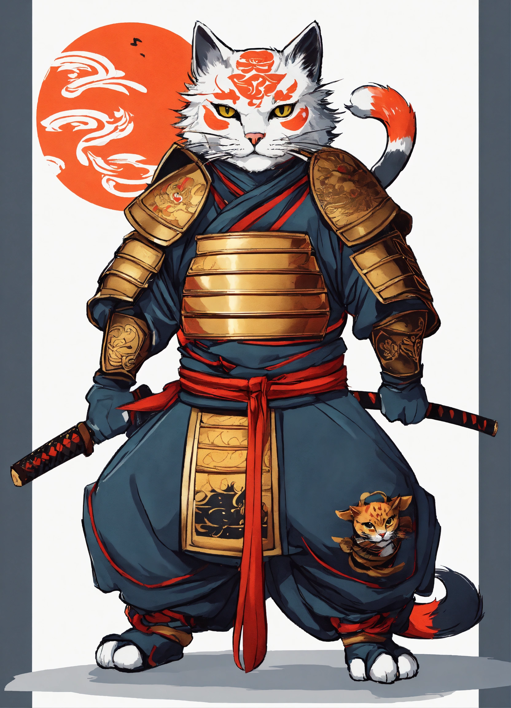 Lexica - There is a cat on a white background, samurai cat, cat warrior ...