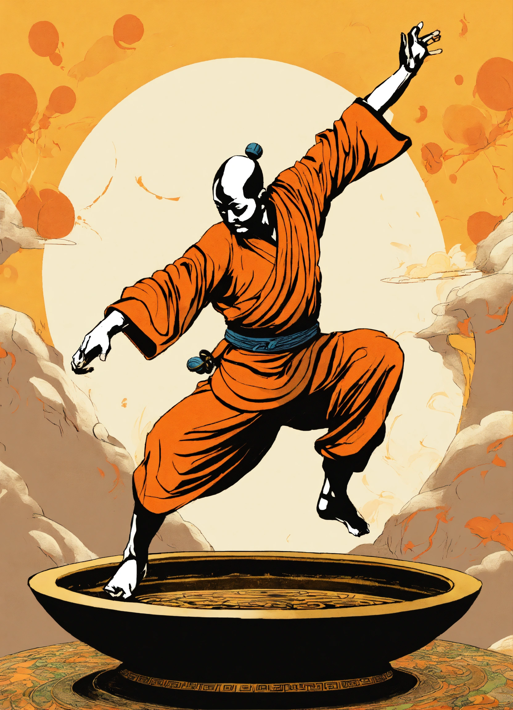 Lexica - Drawing shaolin monk balancing with outstretched hands holding ...