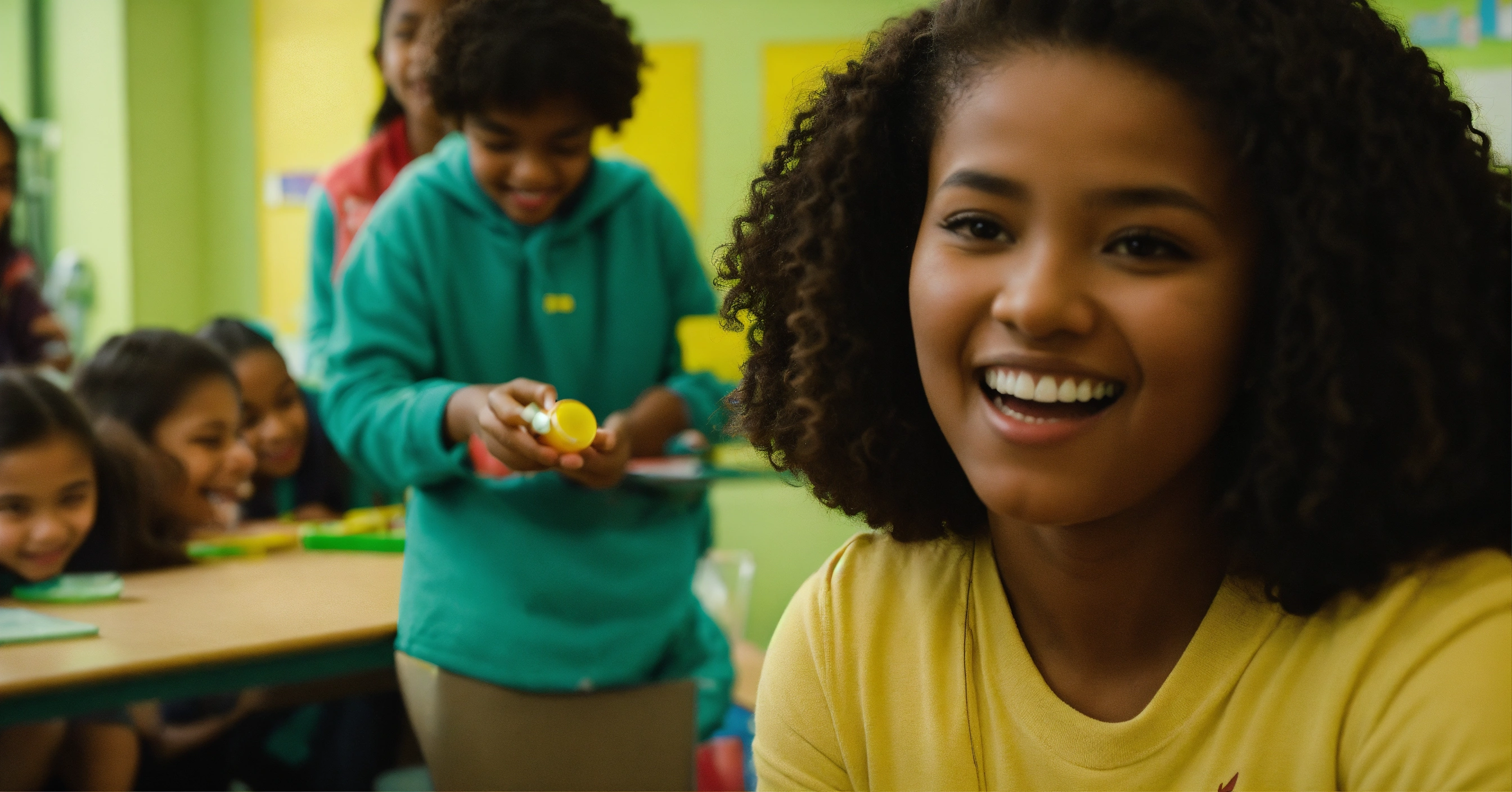 Lexica - Color photo of a school professional of color interacting with ...