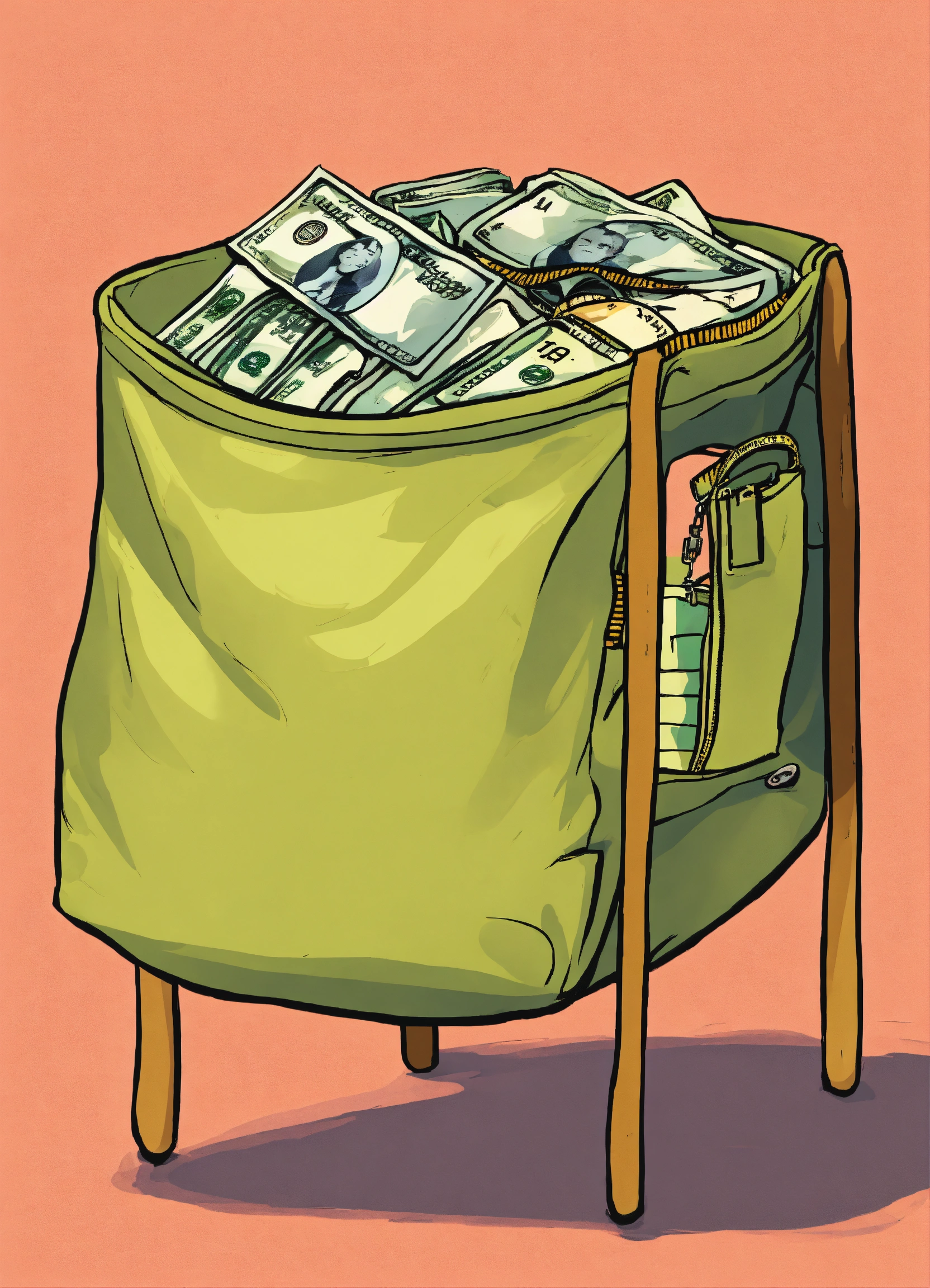 Lexica - Cartoon of a large jacket pocket weighed down with money