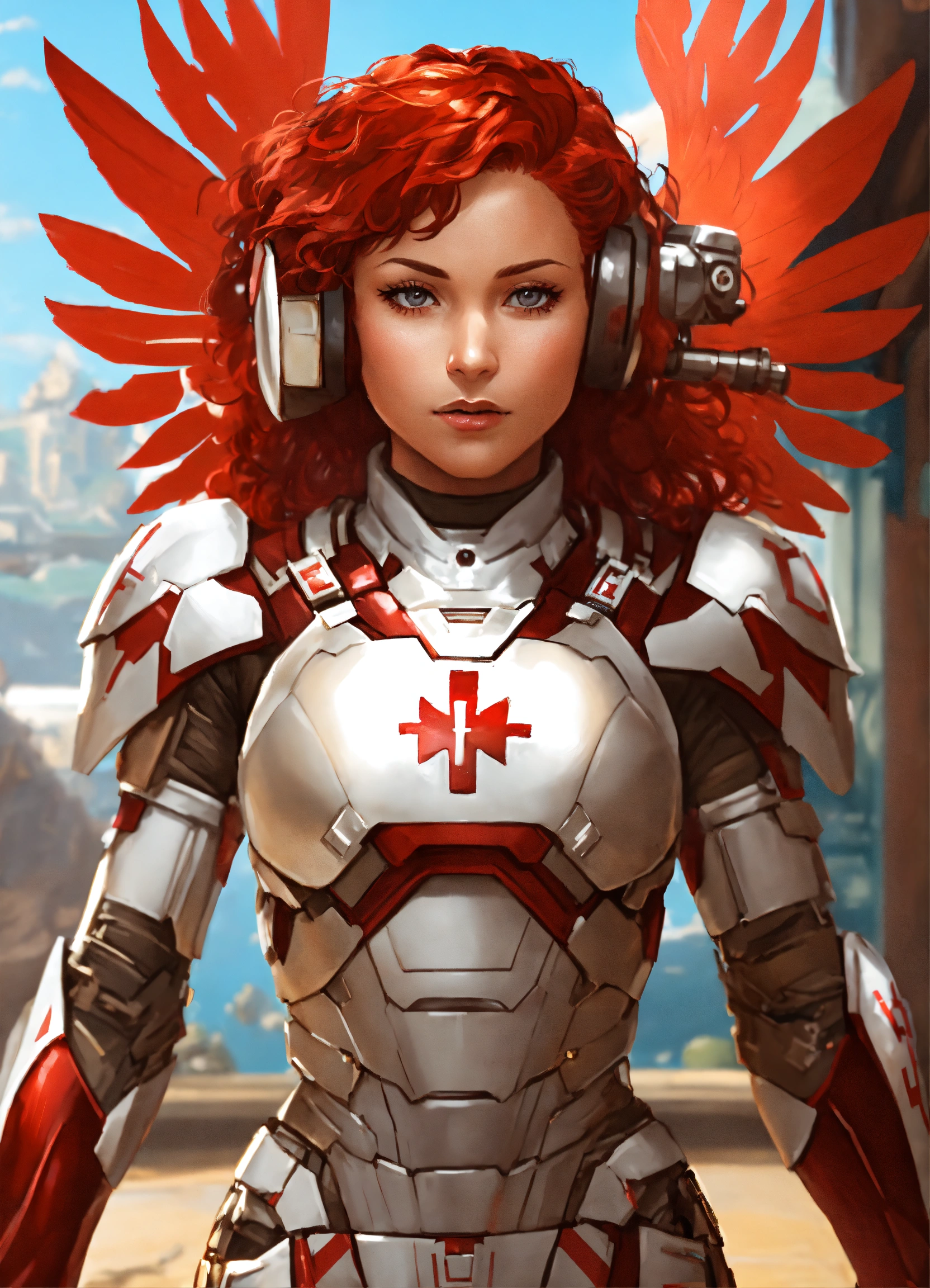 Lexica - Female red hair athletic wearing white metal Iron Man armor ...