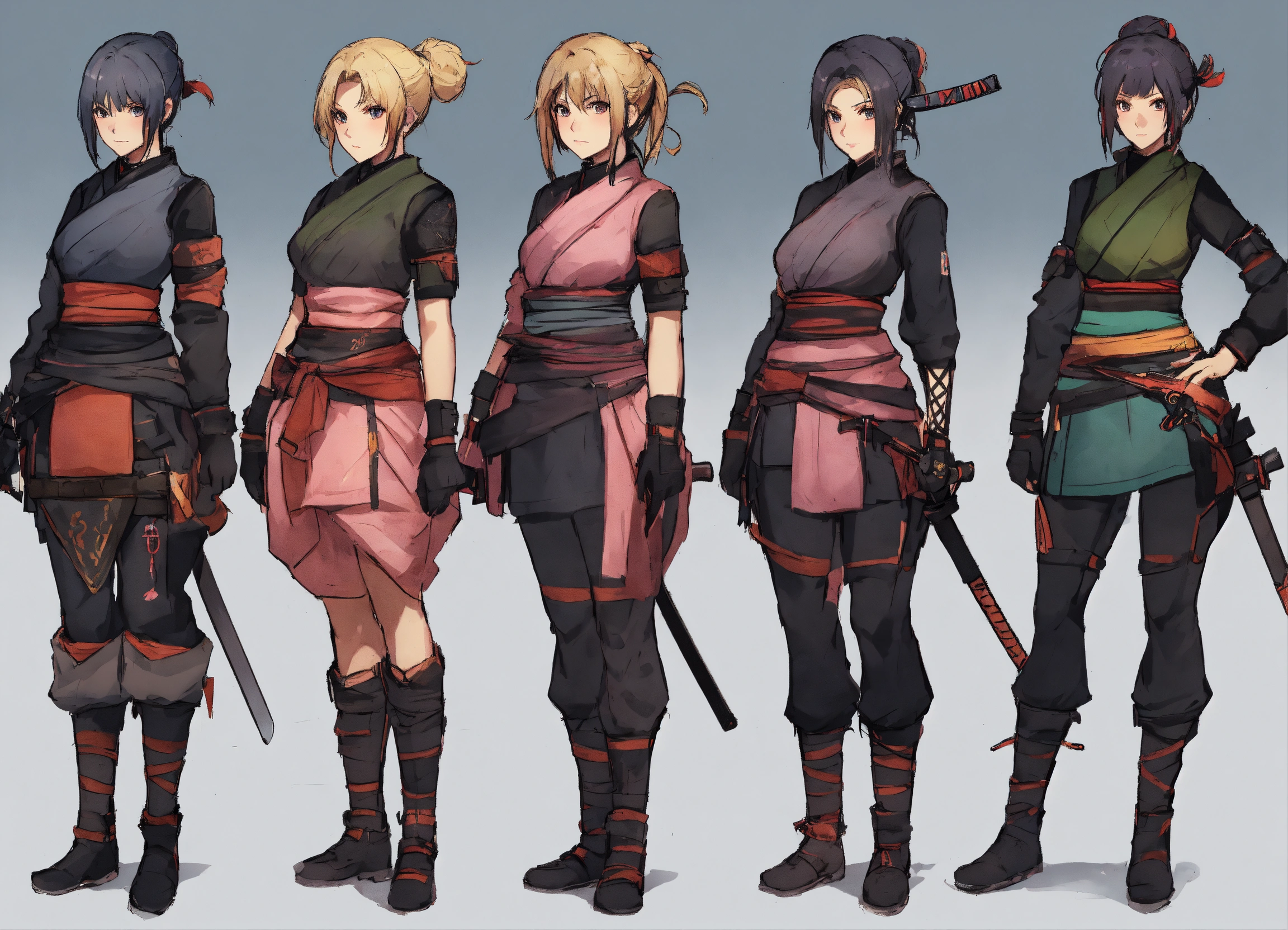 Lexica - Concept art of Kunoichi, 6 unique designs with different ...