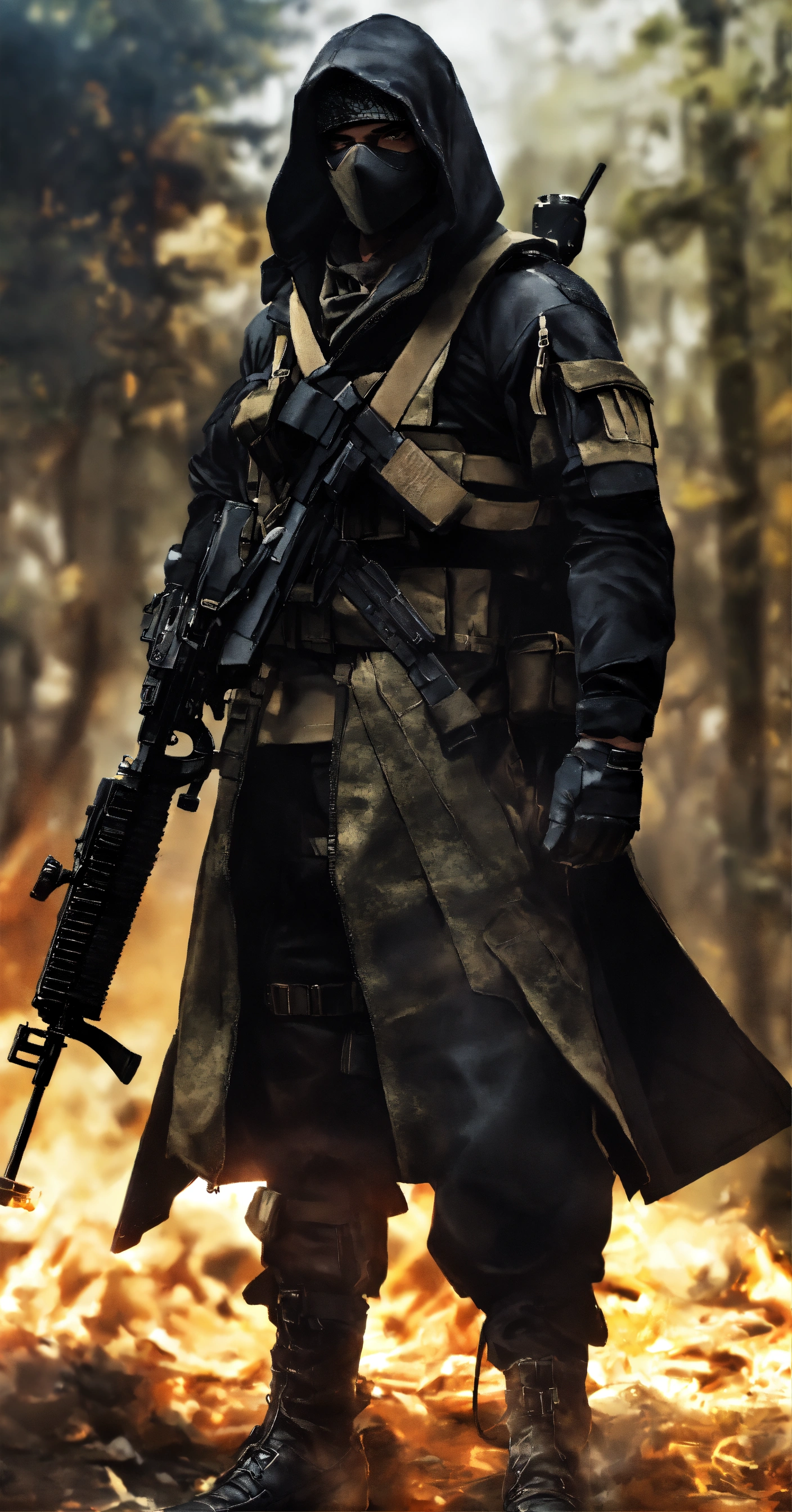 Lexica - Loneley soldier, comando outfit, masked face , full body image ...