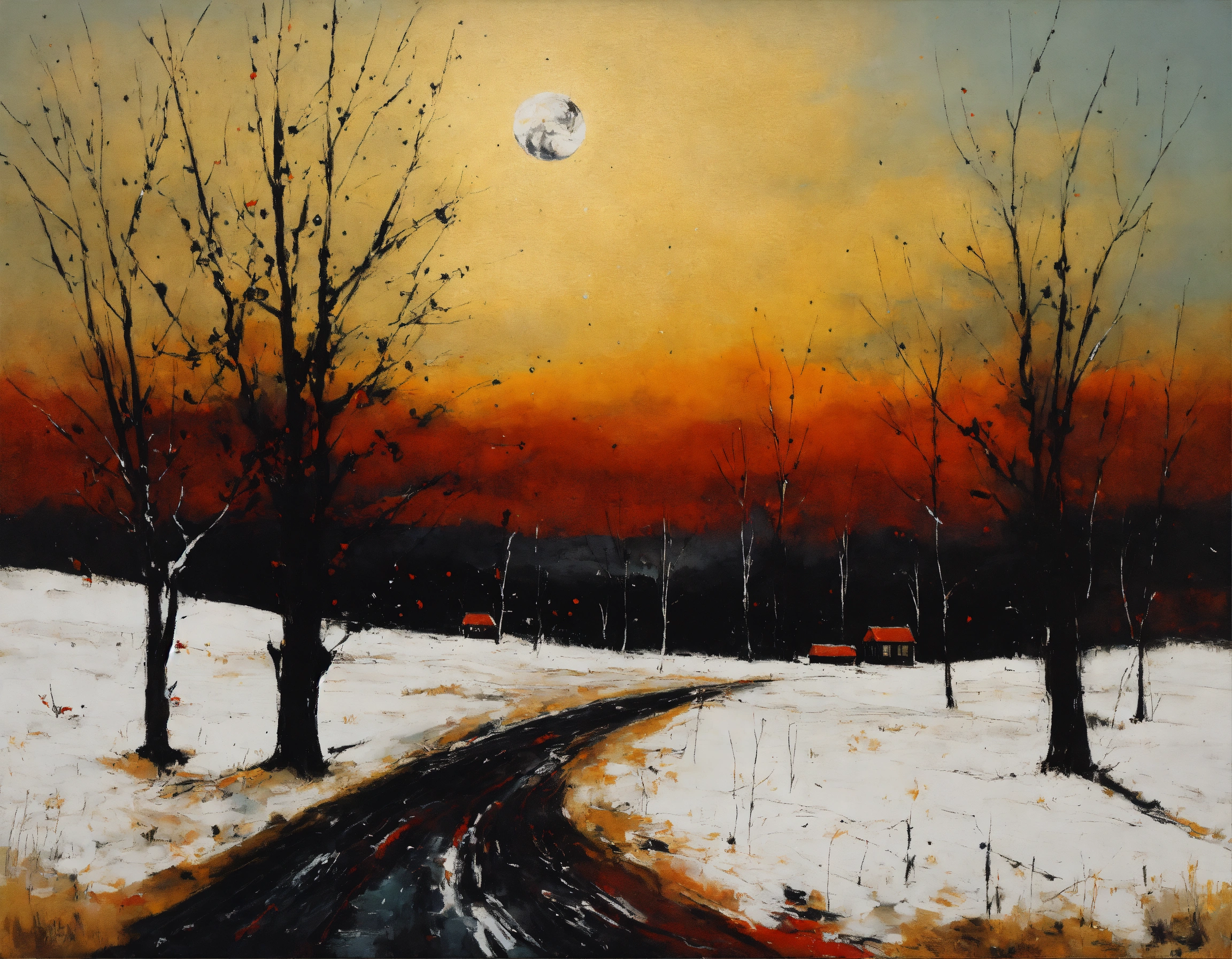 Lexica - Pollock surrealism, landscape, winter, vintage, acrylic ...