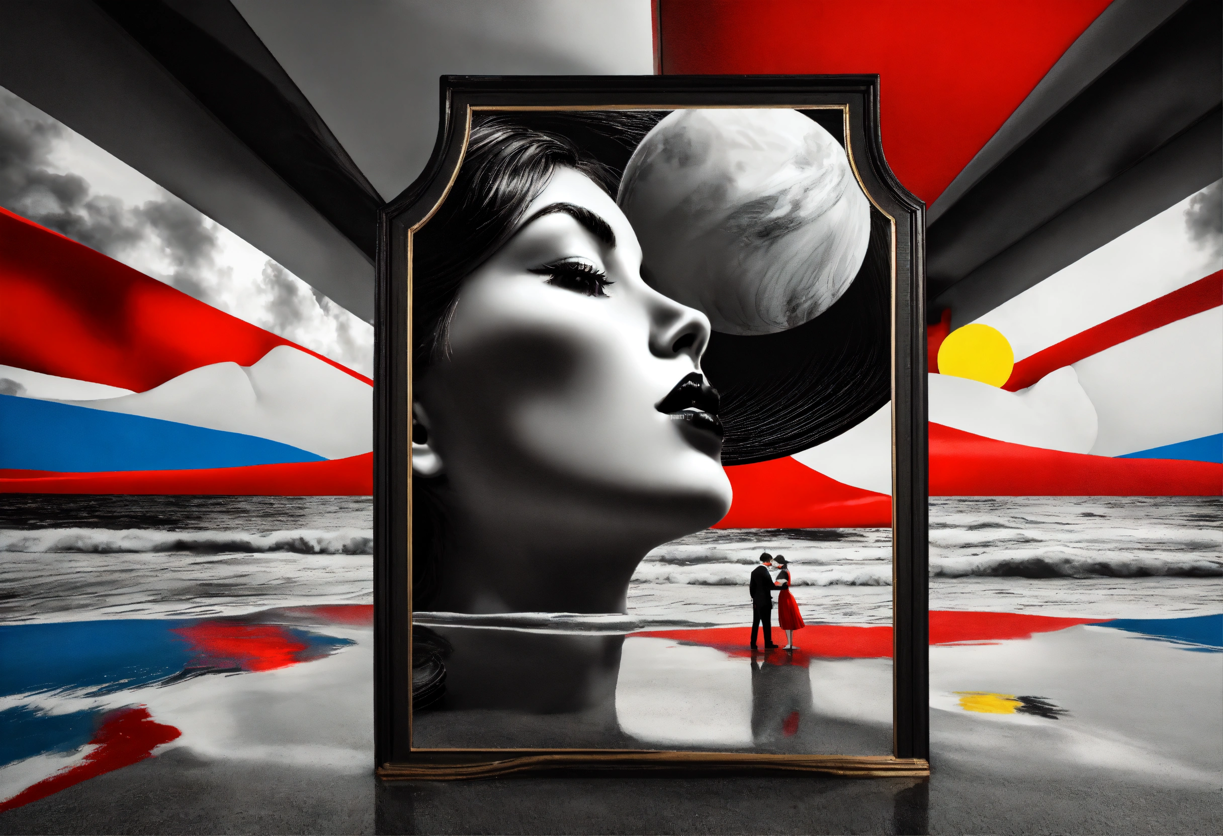 Lexica - Black and white and primary colors, 3d surreal seascape ...