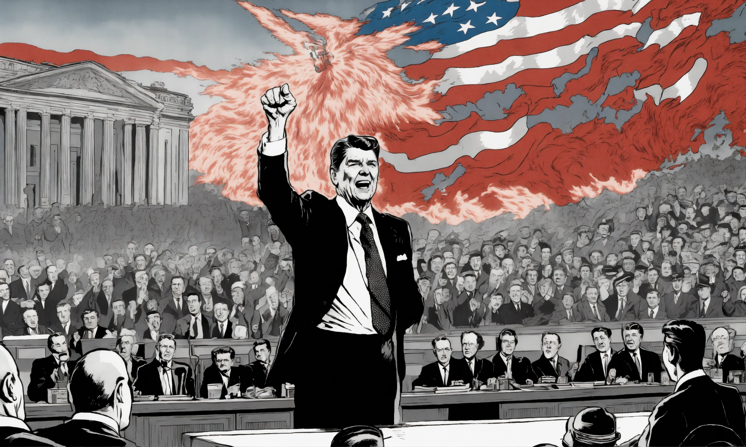 Lexica - President Reagan raising his hand passionately giving a speech ...