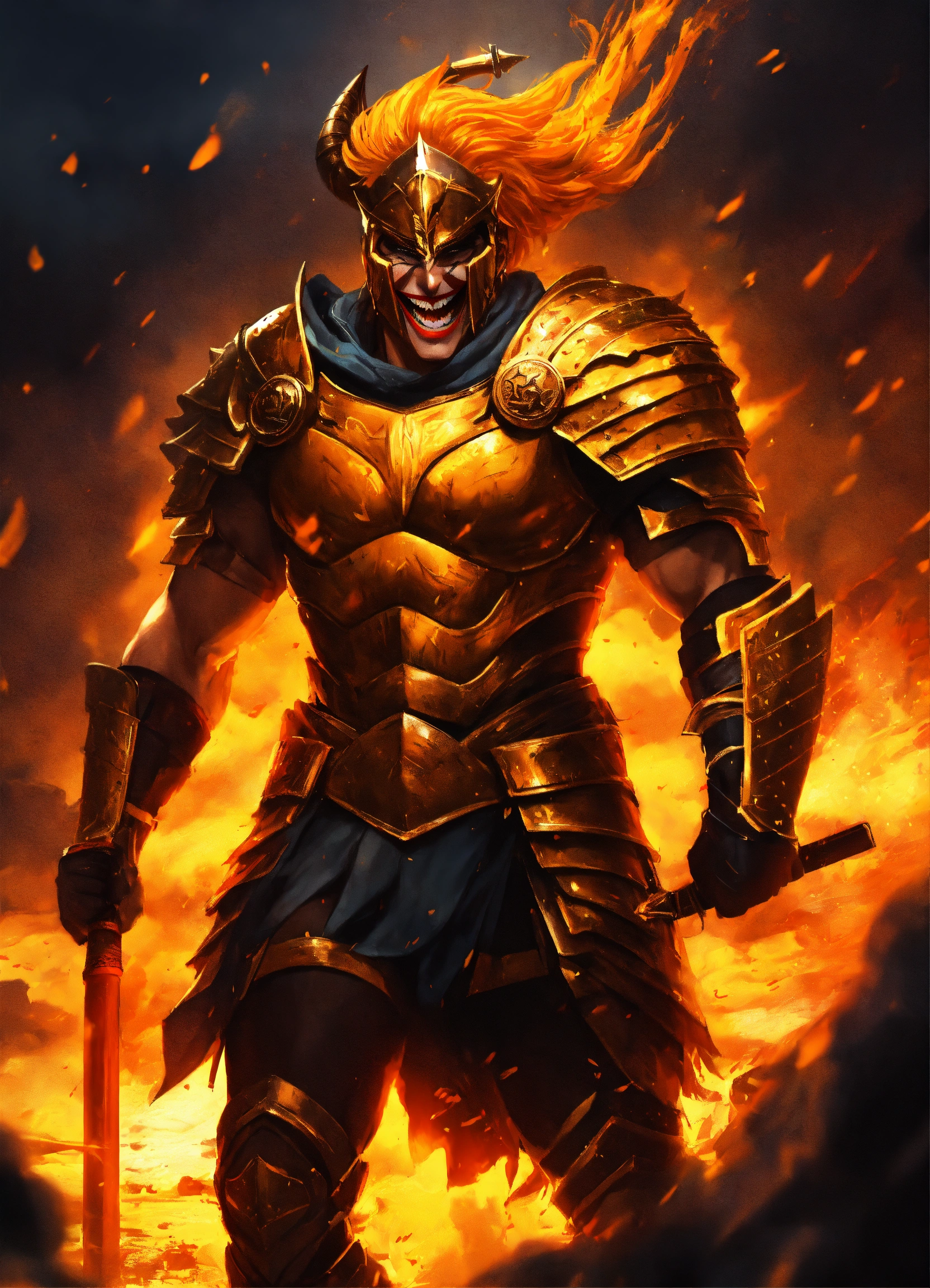 Lexica - Ares, greek god, full armour, orange and yellow thunder ...