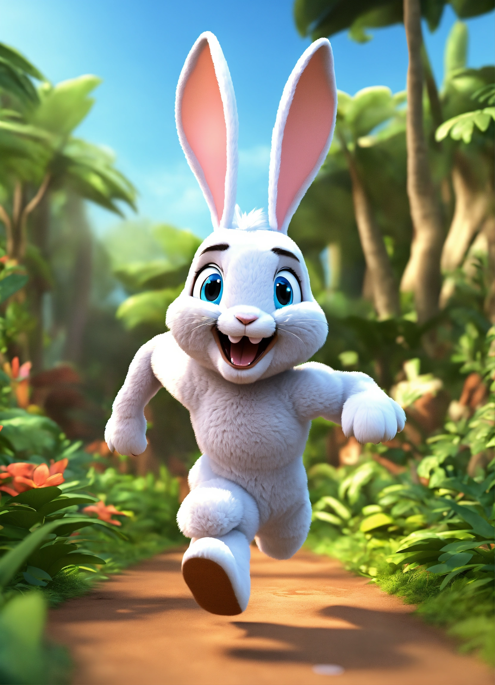 Lexica - 3d cartoon big slim rabbit running in jungle