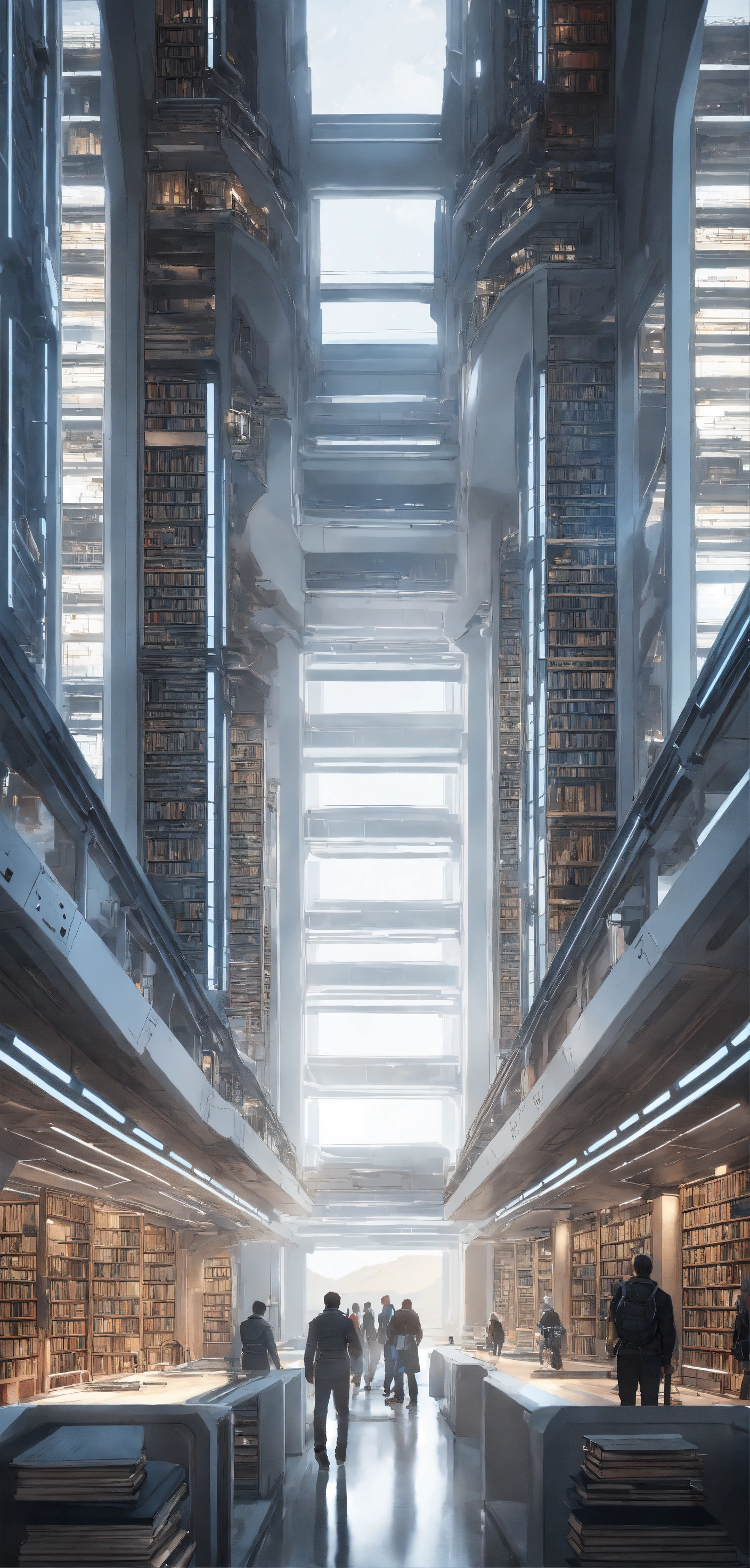 Lexica - An extremely tall sci-fi digital library in the interior of a ...