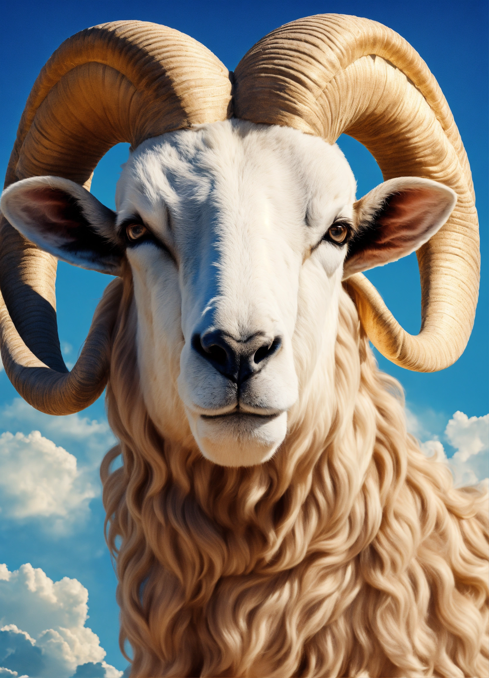 Lexica - Anthropomorphized human photo of aries with sky blue, realistic.