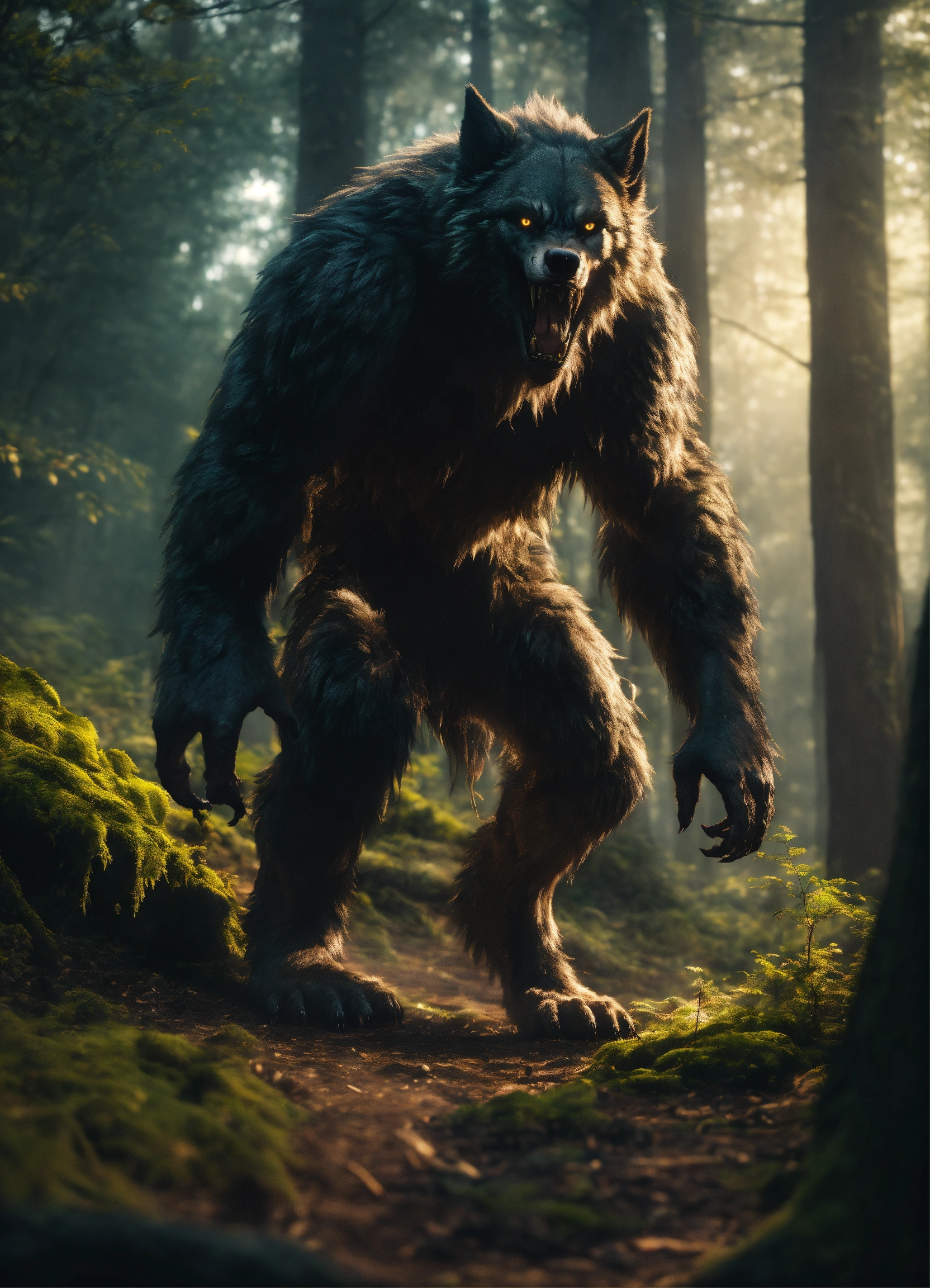 Lexica - A realistic full body werewolf stalking children in a scary ...