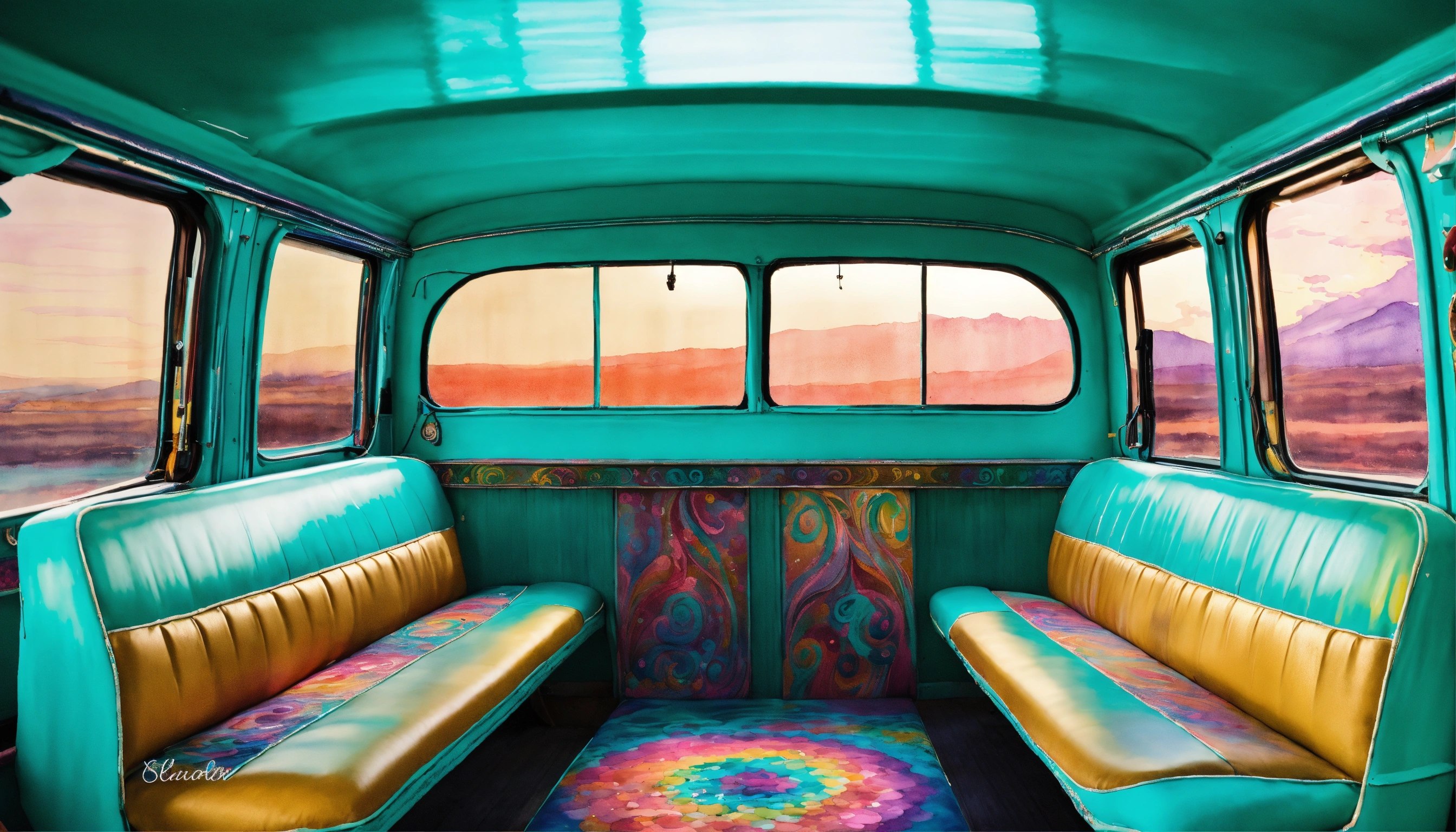Lexica - Concept art of hyper realistic turquoise Volkswagen bus ...