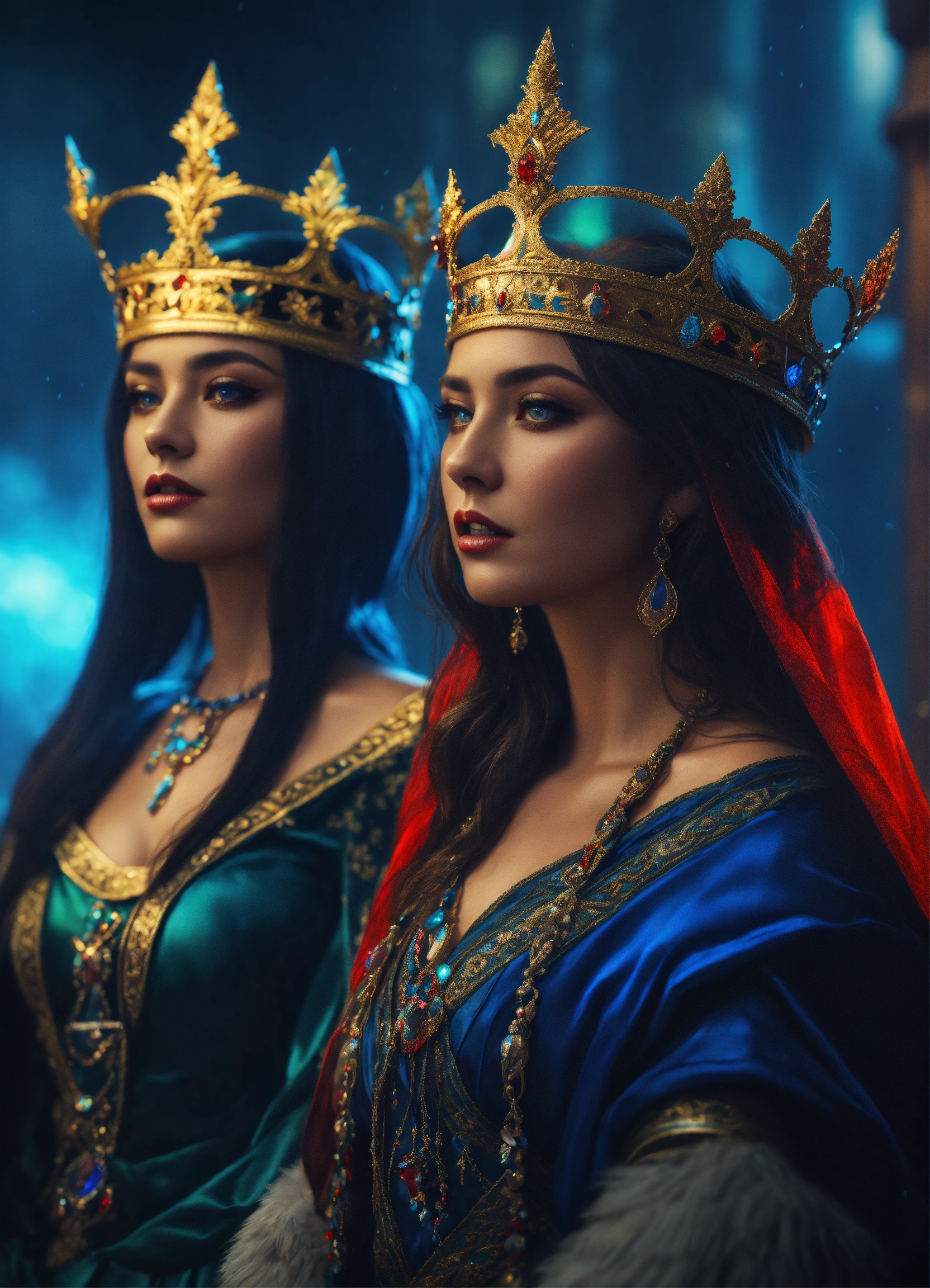Lexica - Two beautiful queens of darkness looking at a beautiful king ...