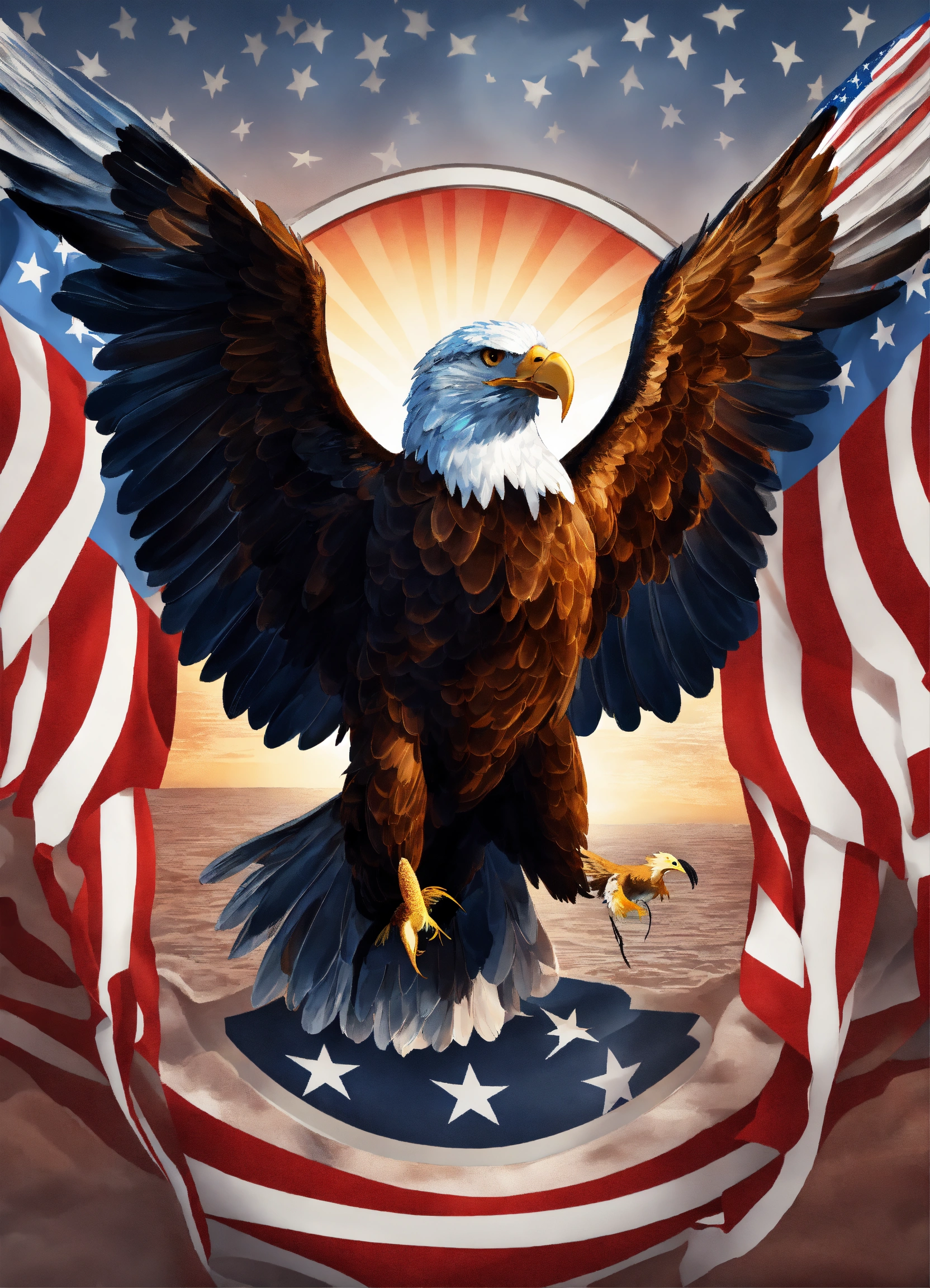 Lexica - American eagle with fish in claws flying through the American ...