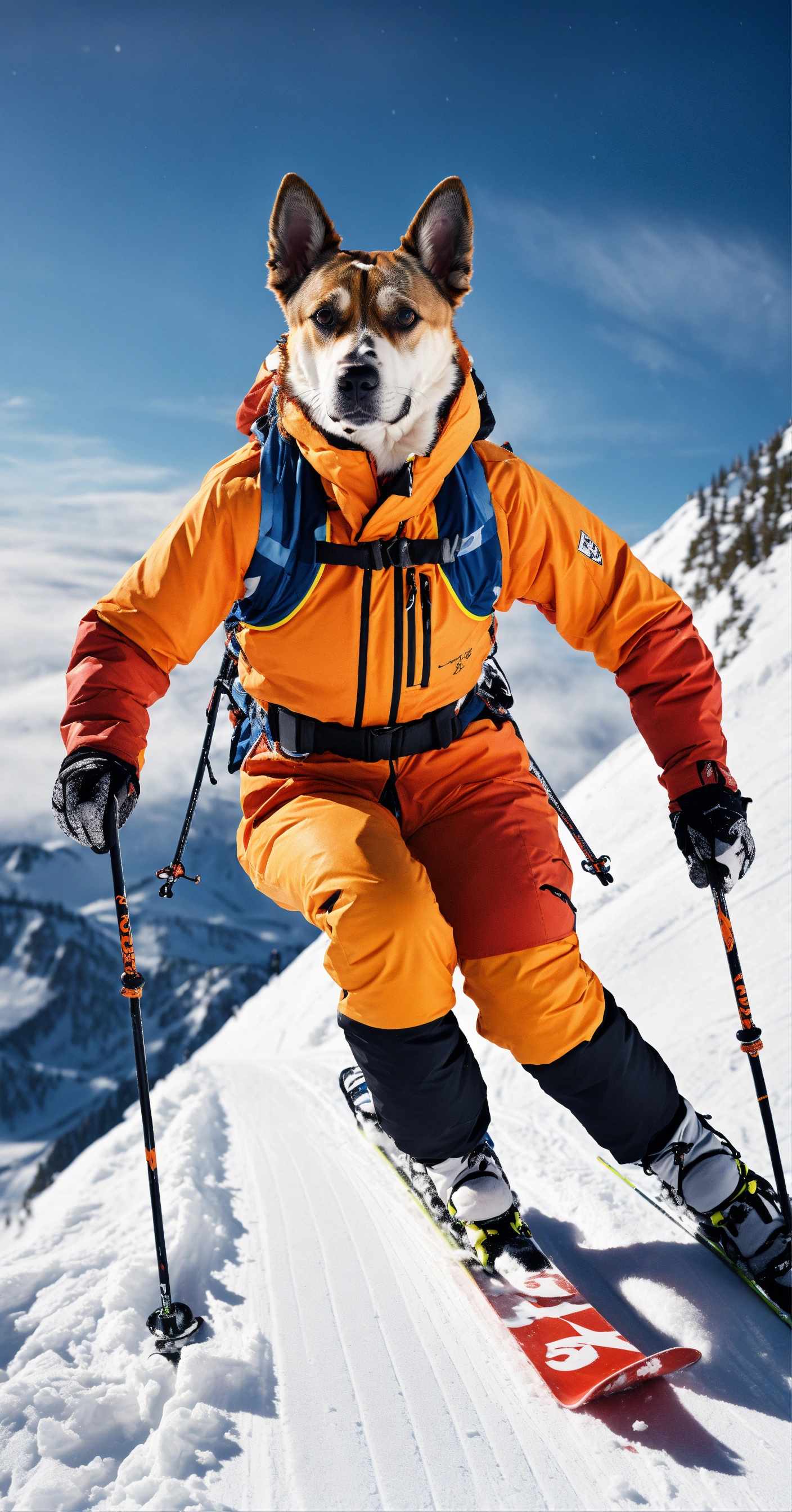 Lexica - Create a picture of a dog as an extreme skier, conquering ...