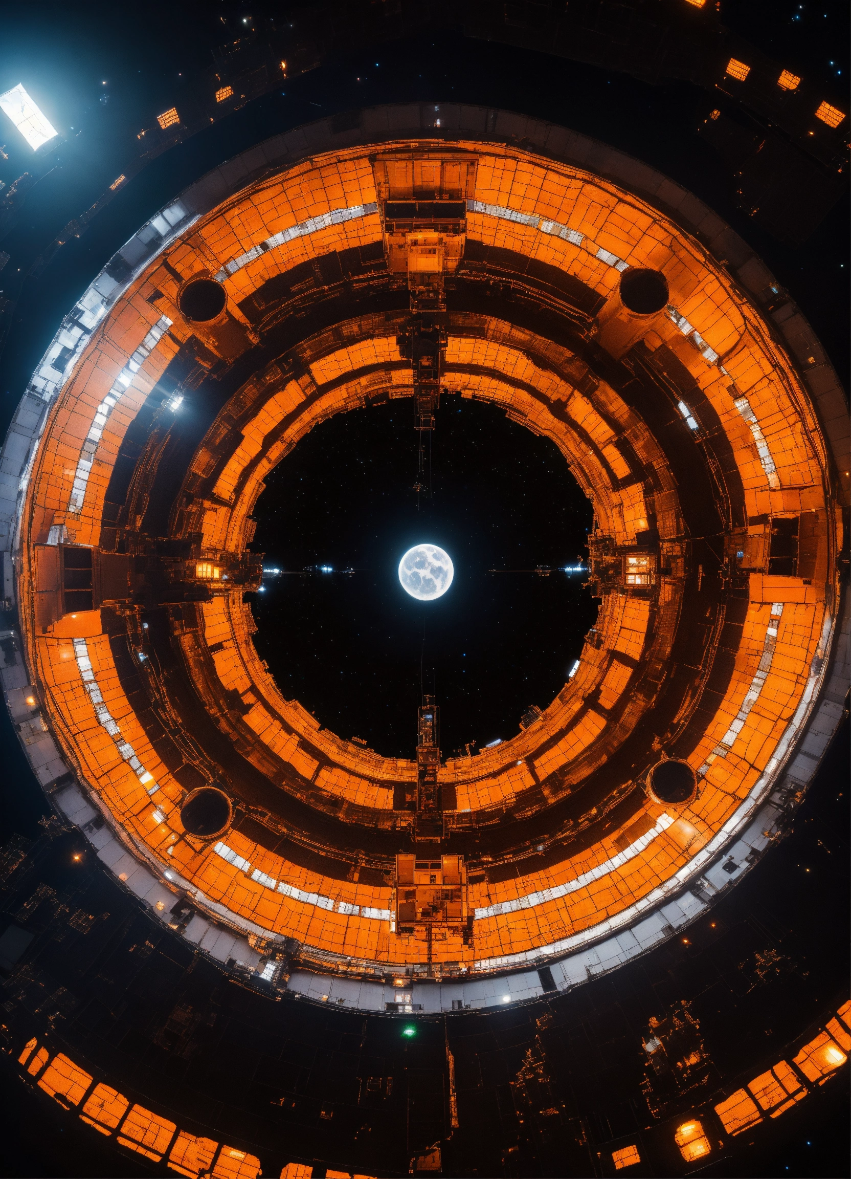 Lexica - Entire giant orange space station in dark space from top with ...