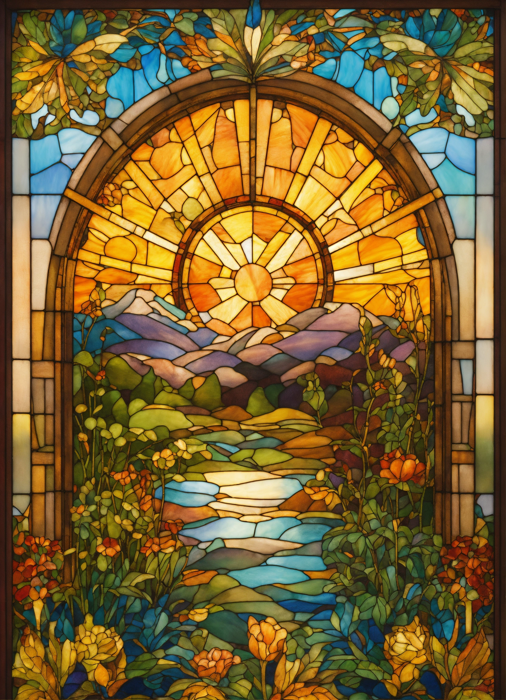 Lexica - A vitral window, art noveau style, with colorful nature ...
