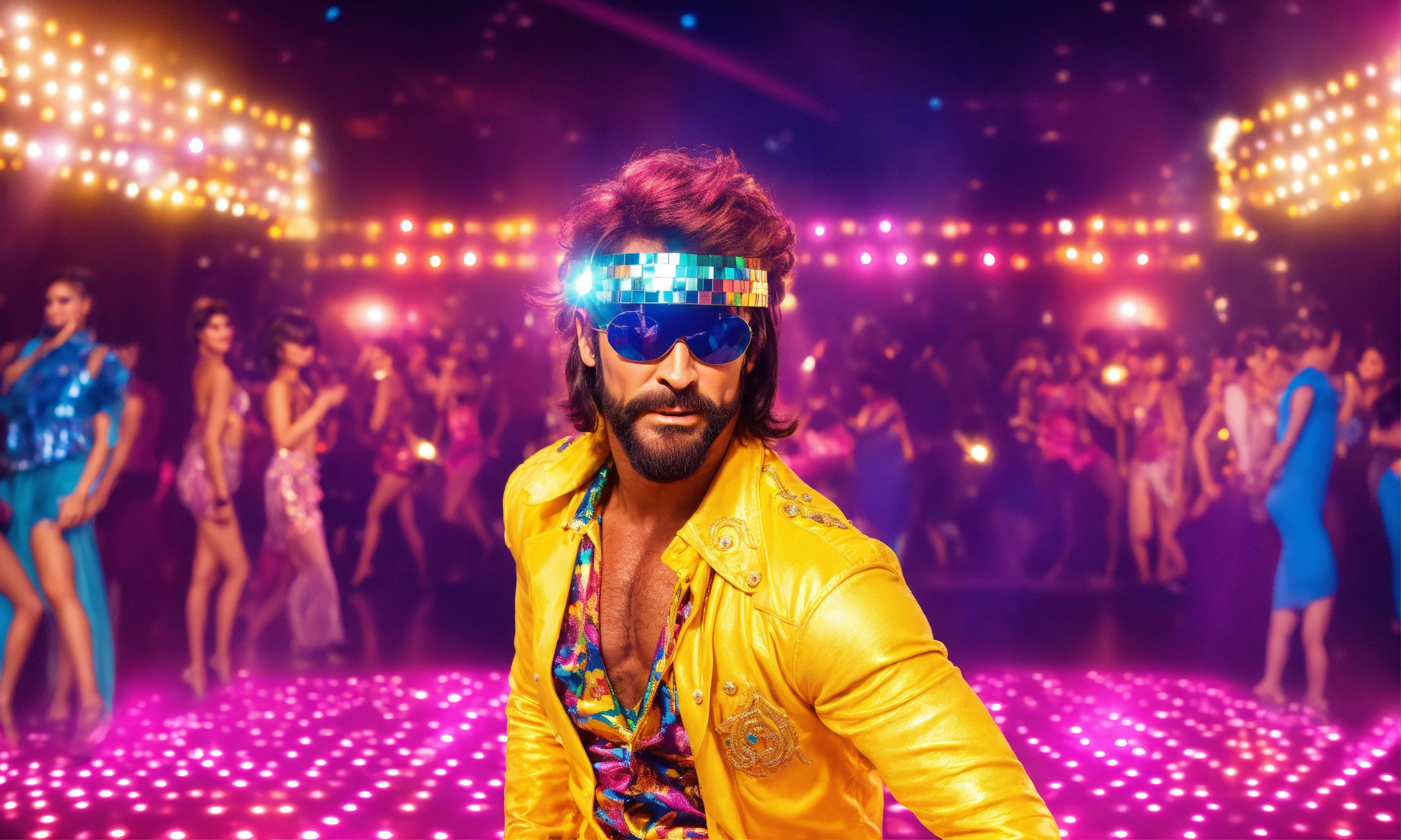 Lexica - Macho man, style disco dancer,eyes visible, dancing, short hair