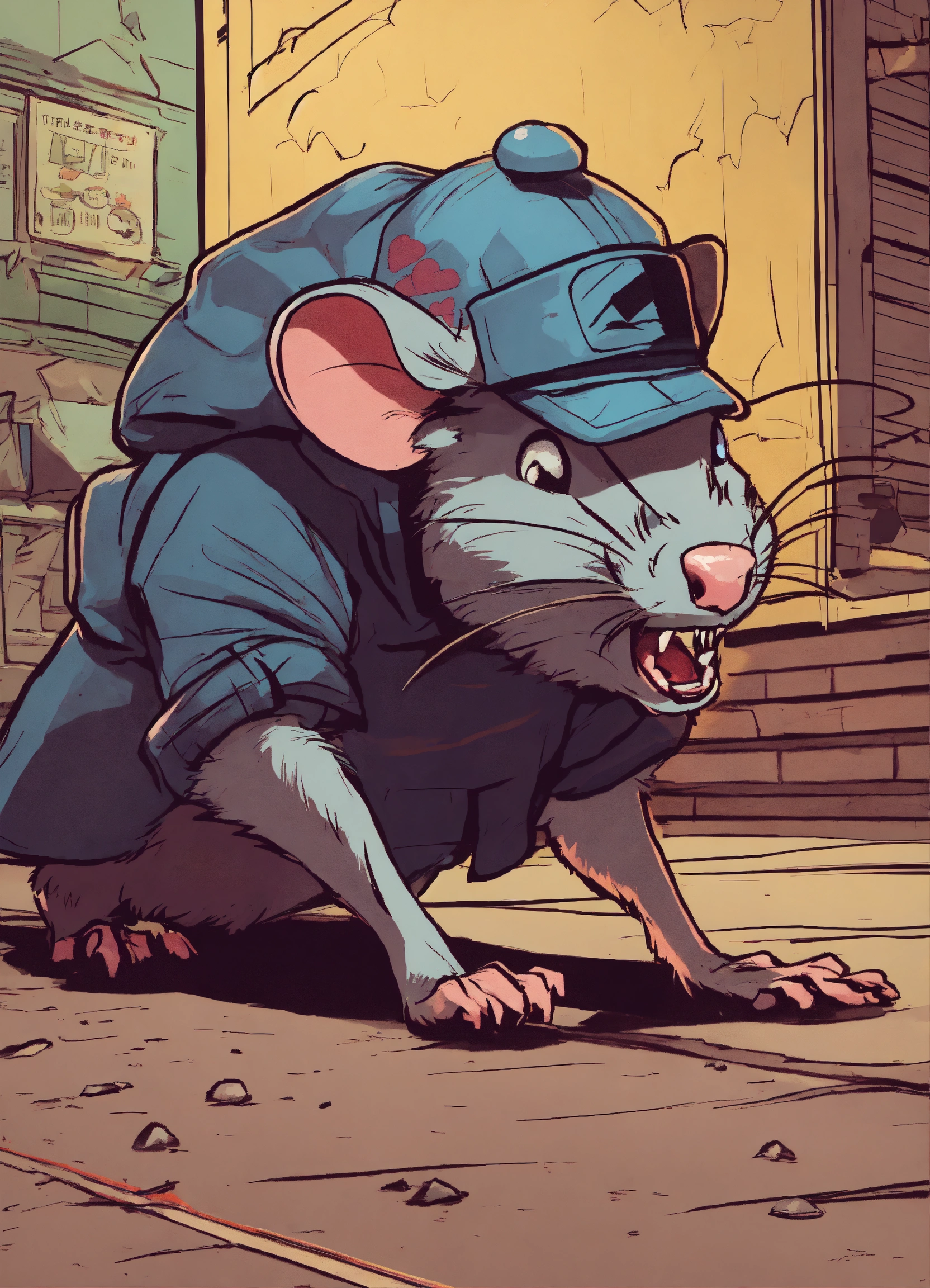 Lexica - A cap on the ground. the angry rat jumps with both feet on ...