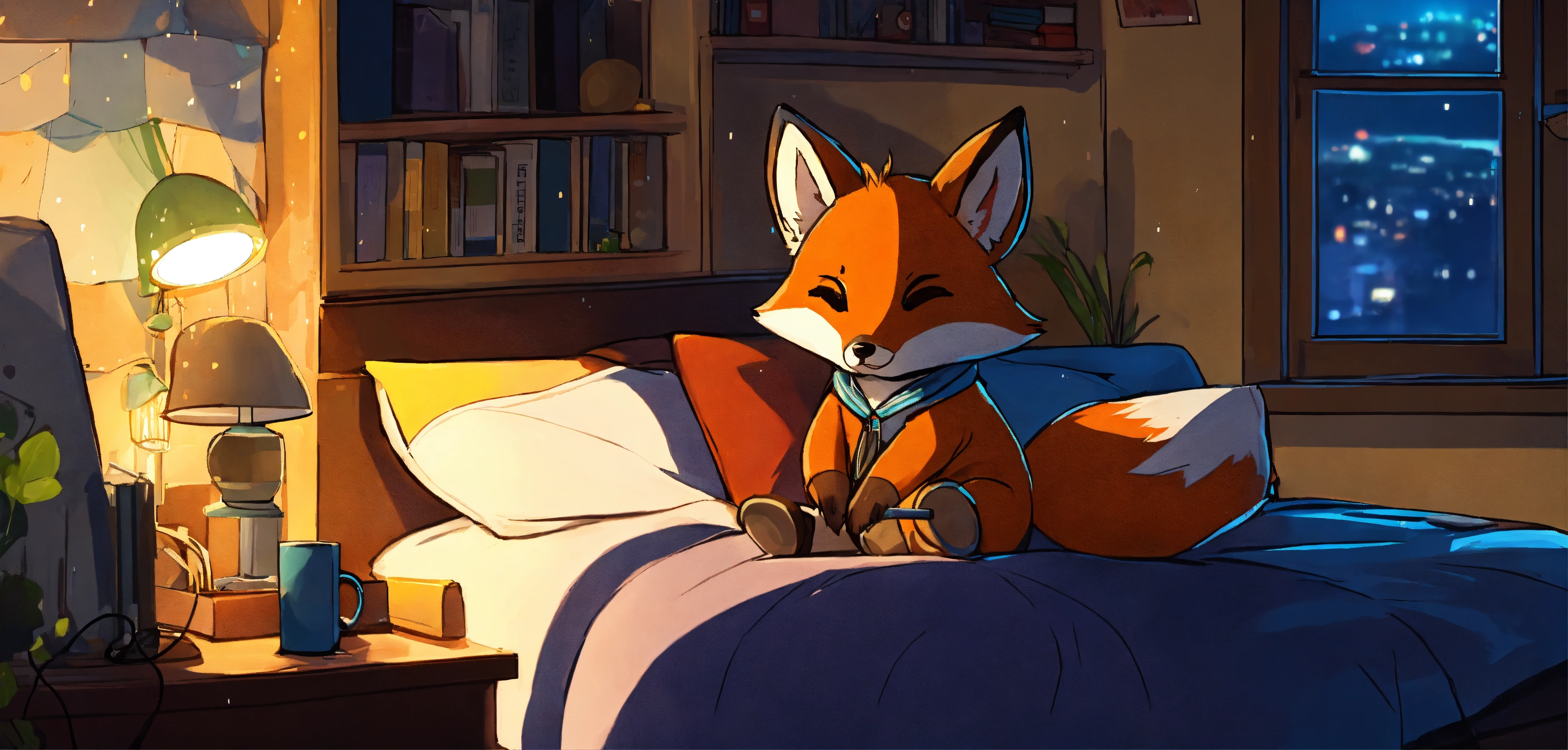 Lexica - Small baby fox laying On his bed with head on the pillow, Cozy ...