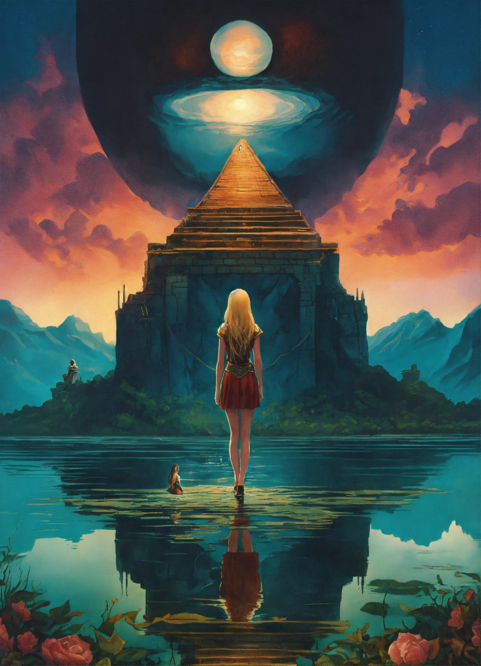 Lexica - 1970's dark fantasy book cover paper art of a beautiful girl ...