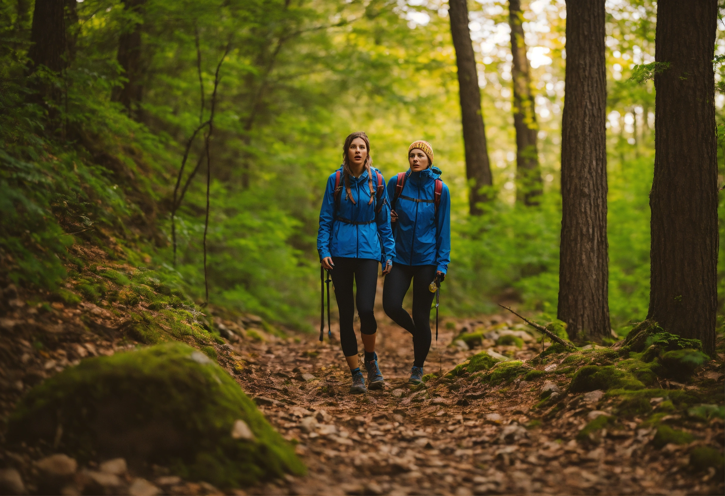 Lexica - 2 scared hikers in the woods portraits
