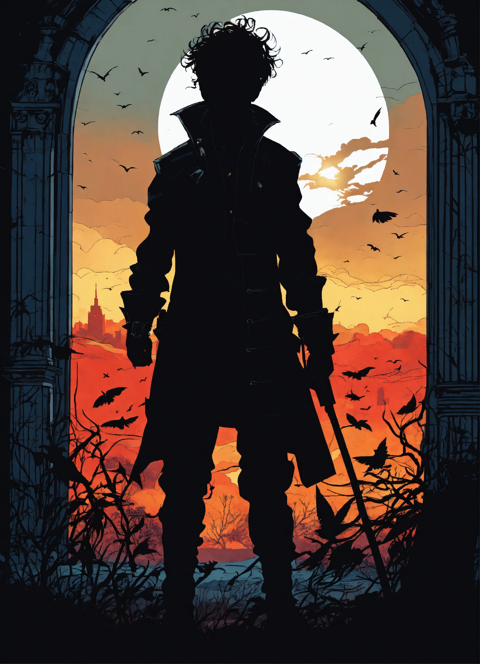 Lexica - A crazy gothic boy, silhouette, comic style, future art