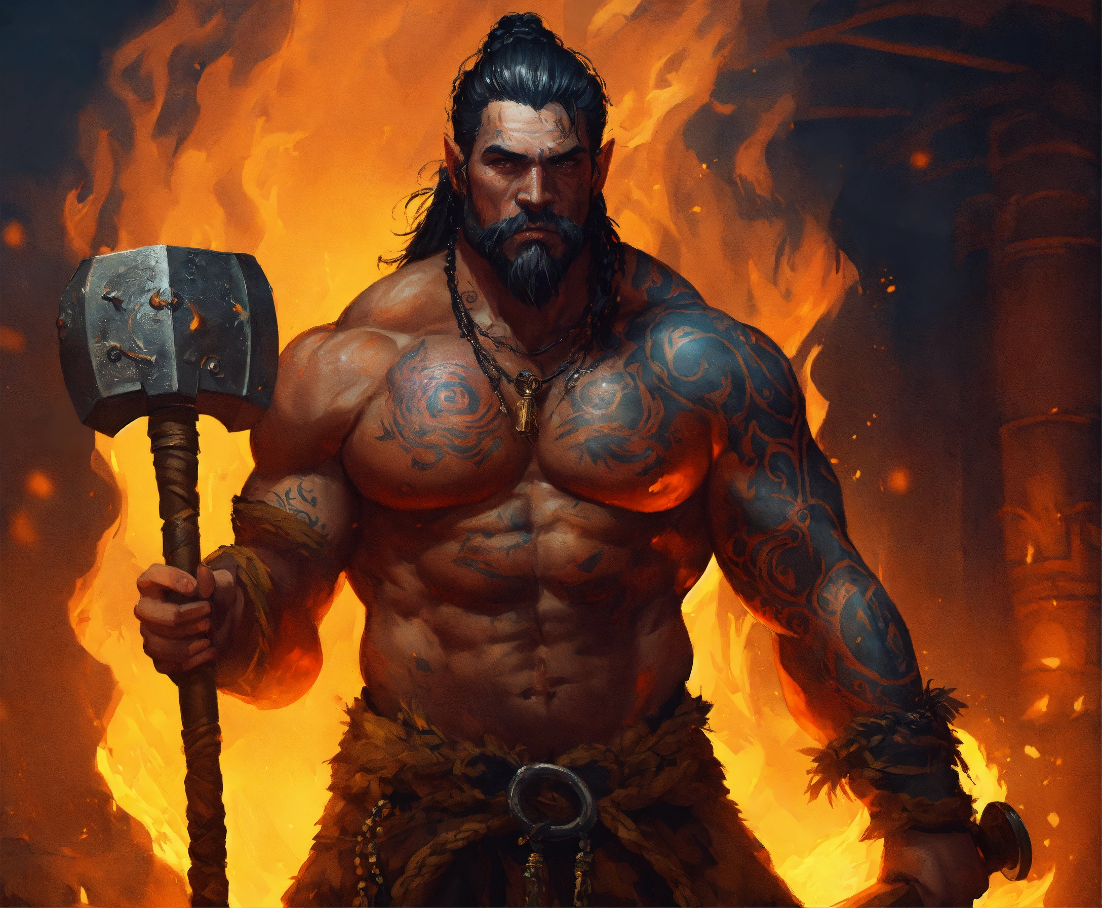 Lexica - Full body, orc, dirty, black hair, lots of intricate braids ...