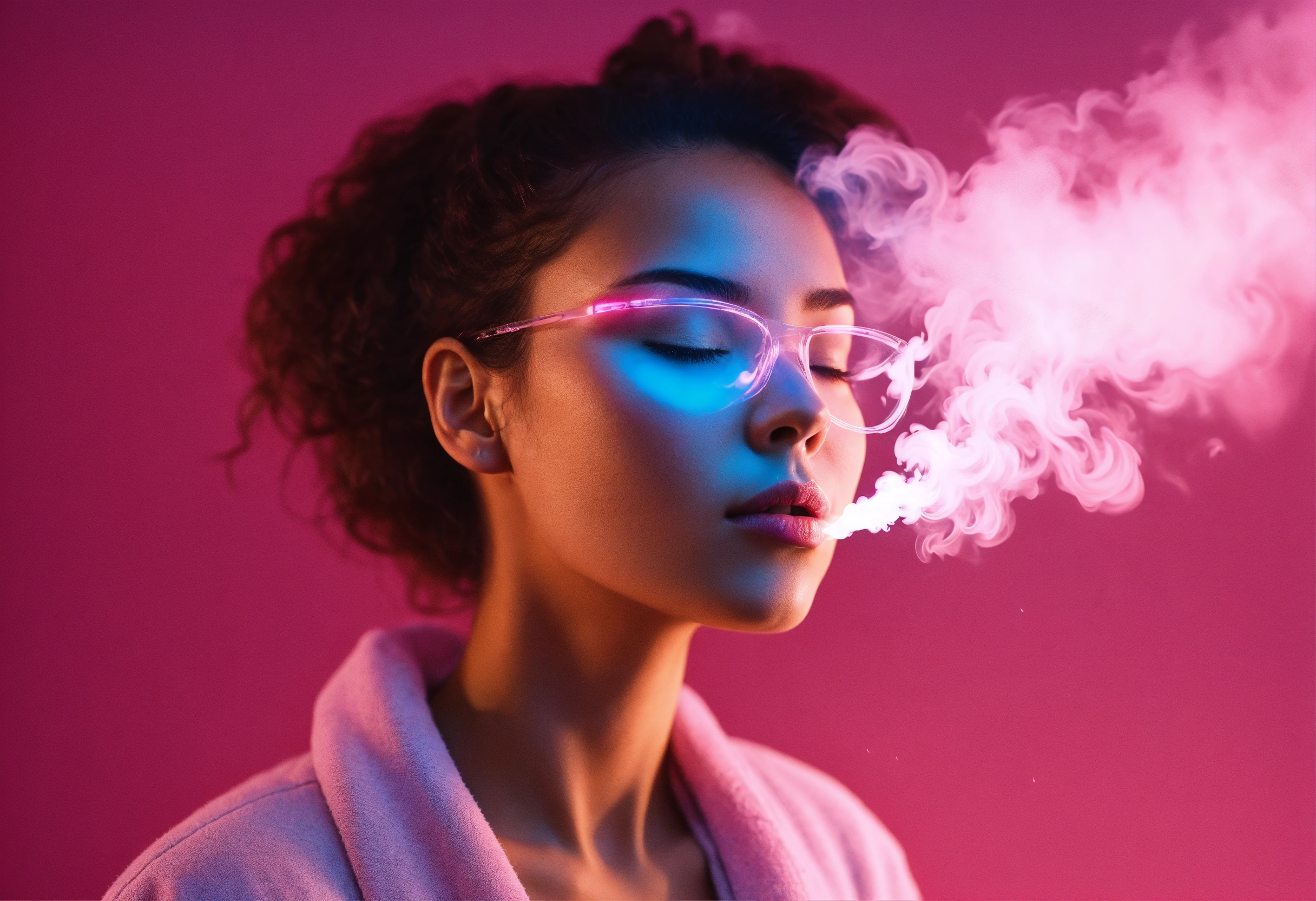 Lexica - Clear ambient glowing pink background, mixed race female steam ...