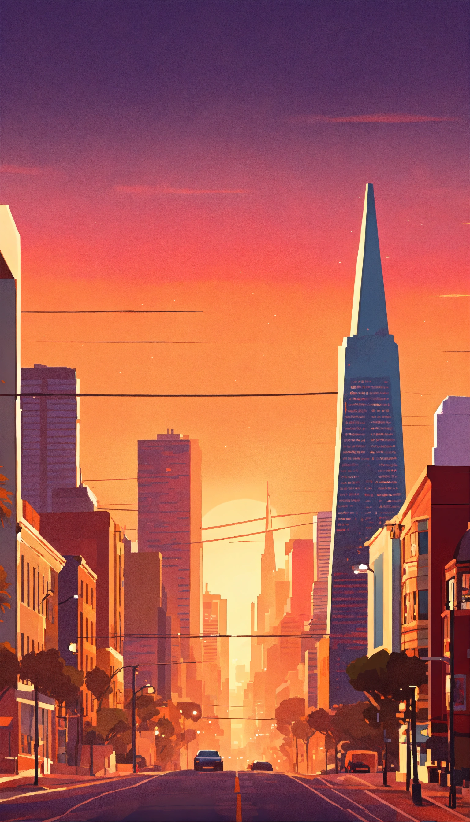 Lexica - San Francisco Downtown, sunset, flat design poster, minimalist ...