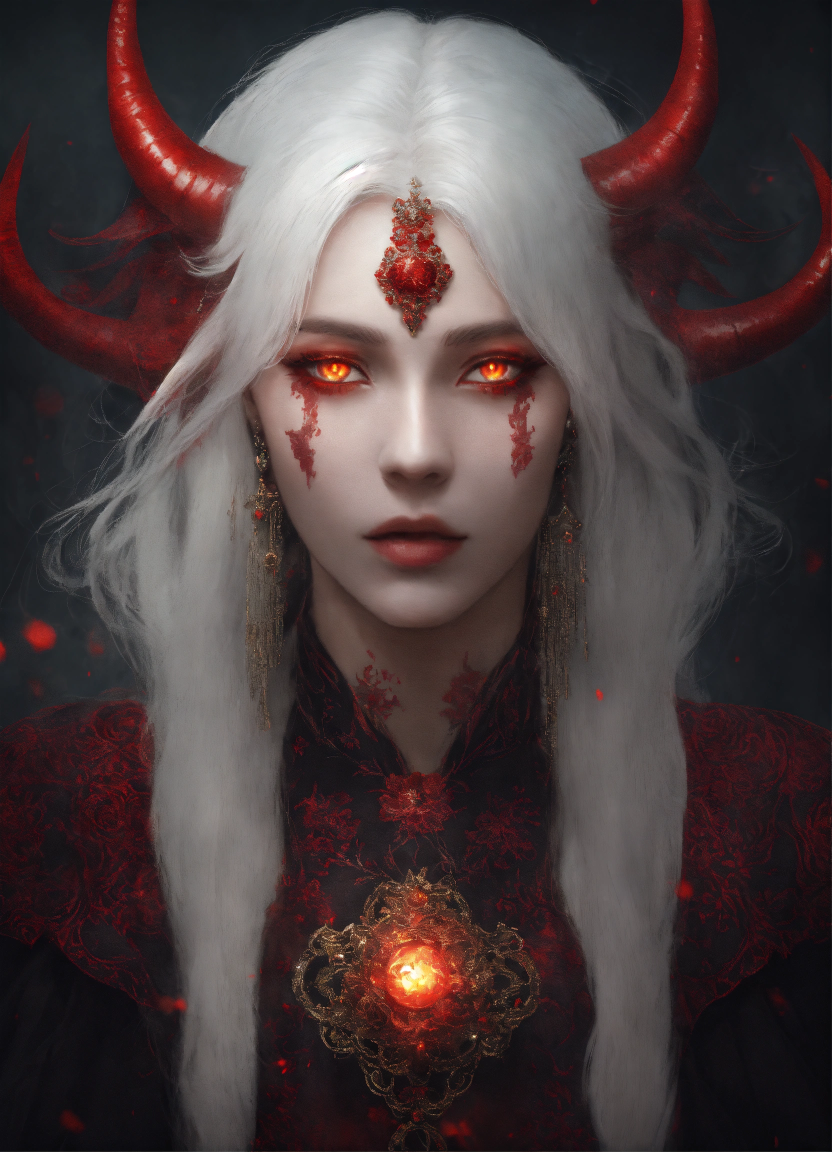 Lexica - Woman demon who has white eyes and white hair