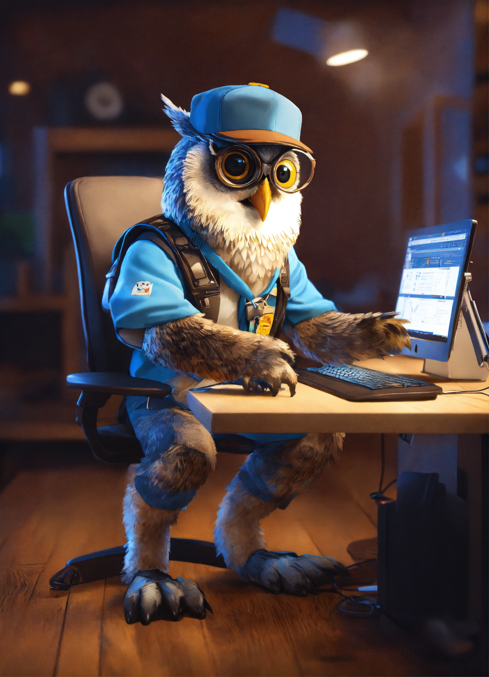 Lexica - An anthropomorphic owl in a dynamic action working on his ...